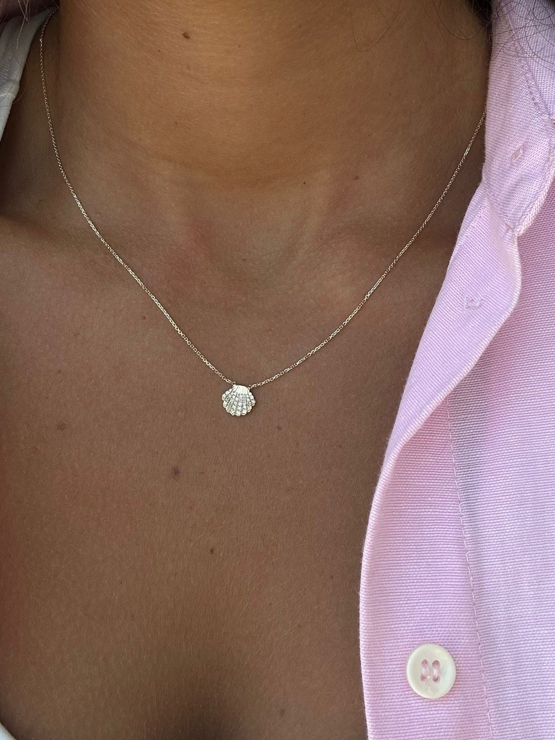 Sea Shell Diamond Necklace 14K Gold - Surfer's Delight - Etsy