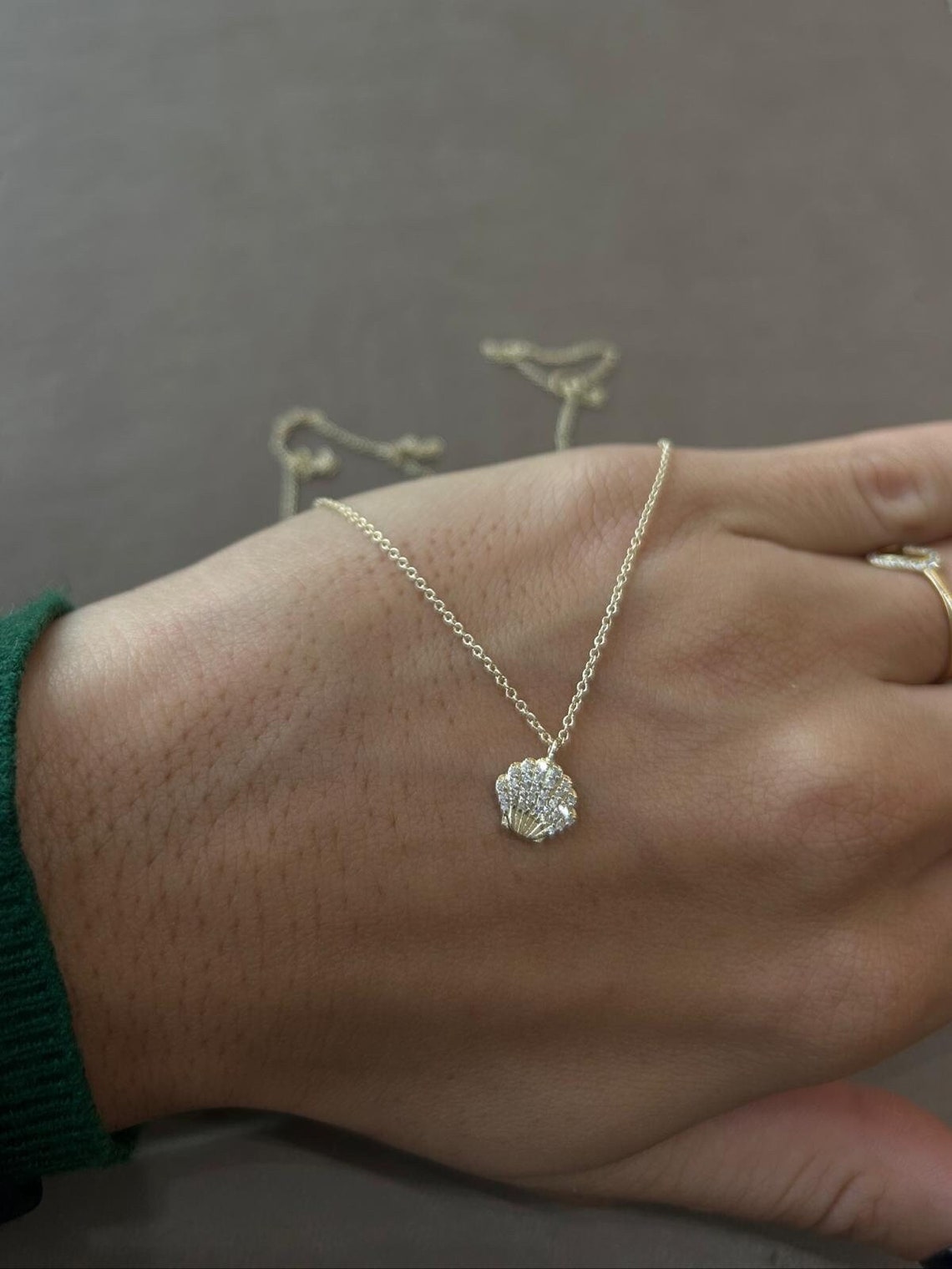 Sea Shell Diamond Necklace 14k Gold Hanging With a Loop. - Etsy