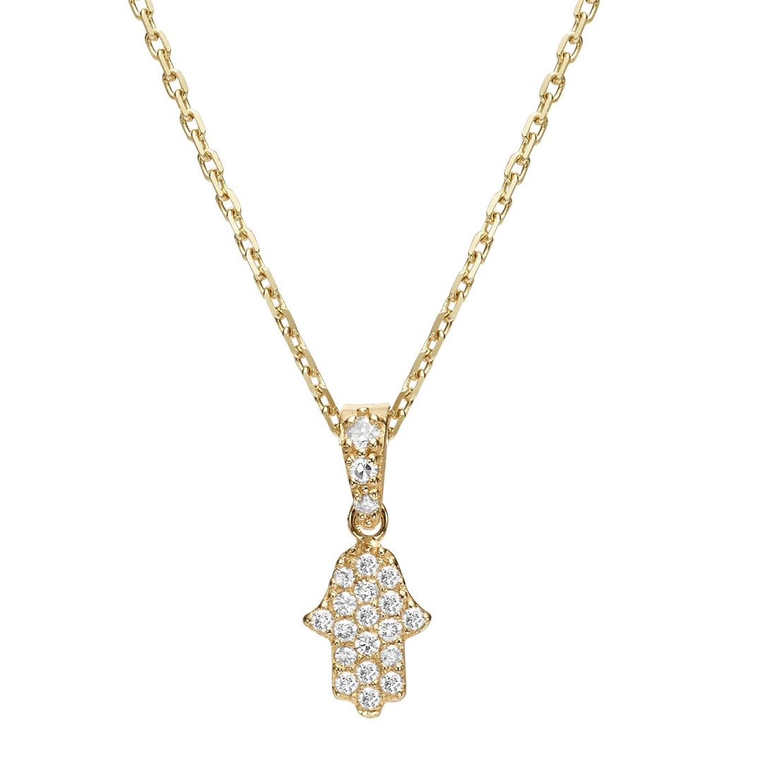 Diamond Hamsa Hand Necklace in 14 Gold With Diamonds on the Hanger ...