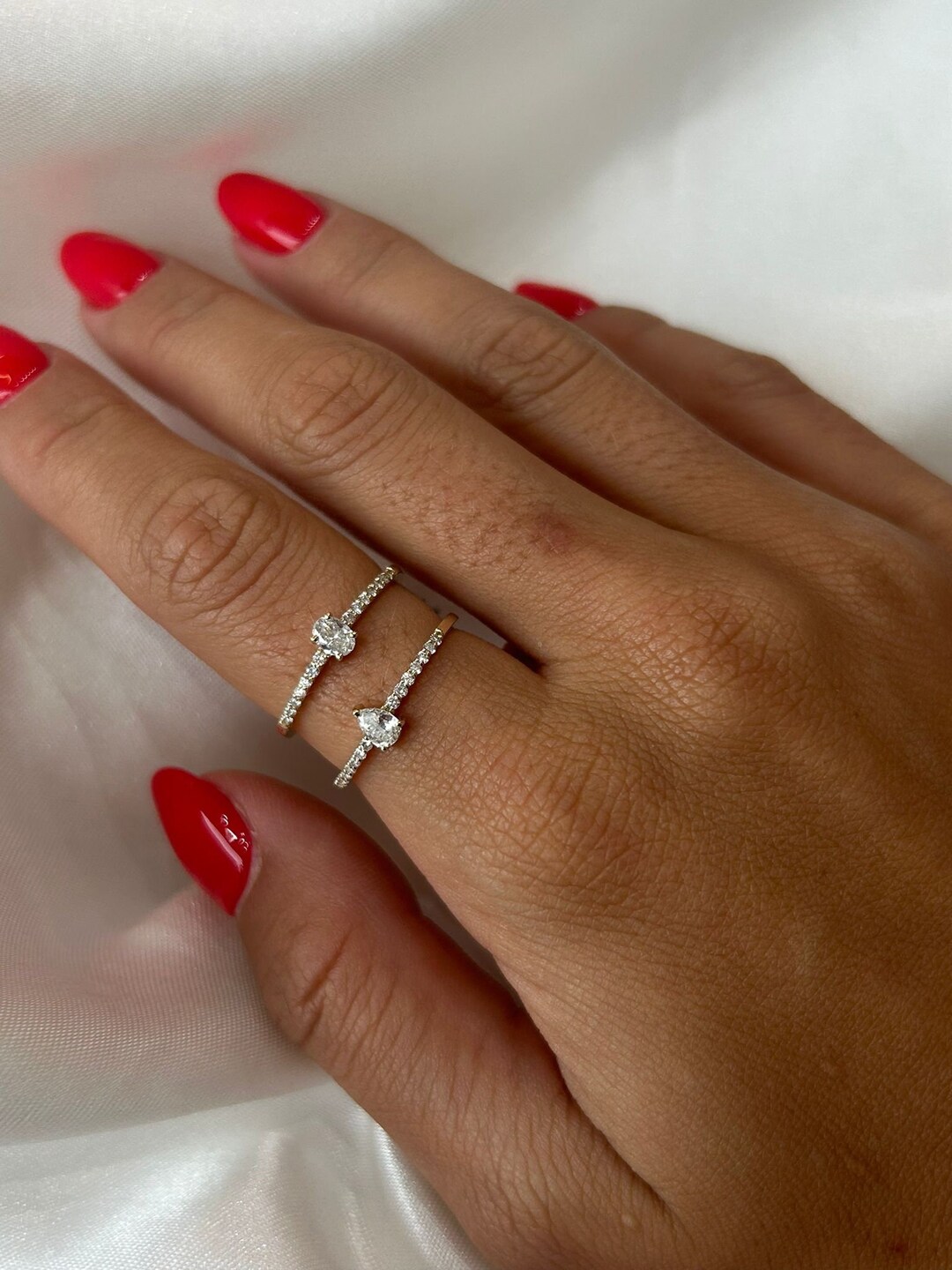 Oval Cut Diamond Engagement Ring With Diamonds on the Side. 14k Gold ...