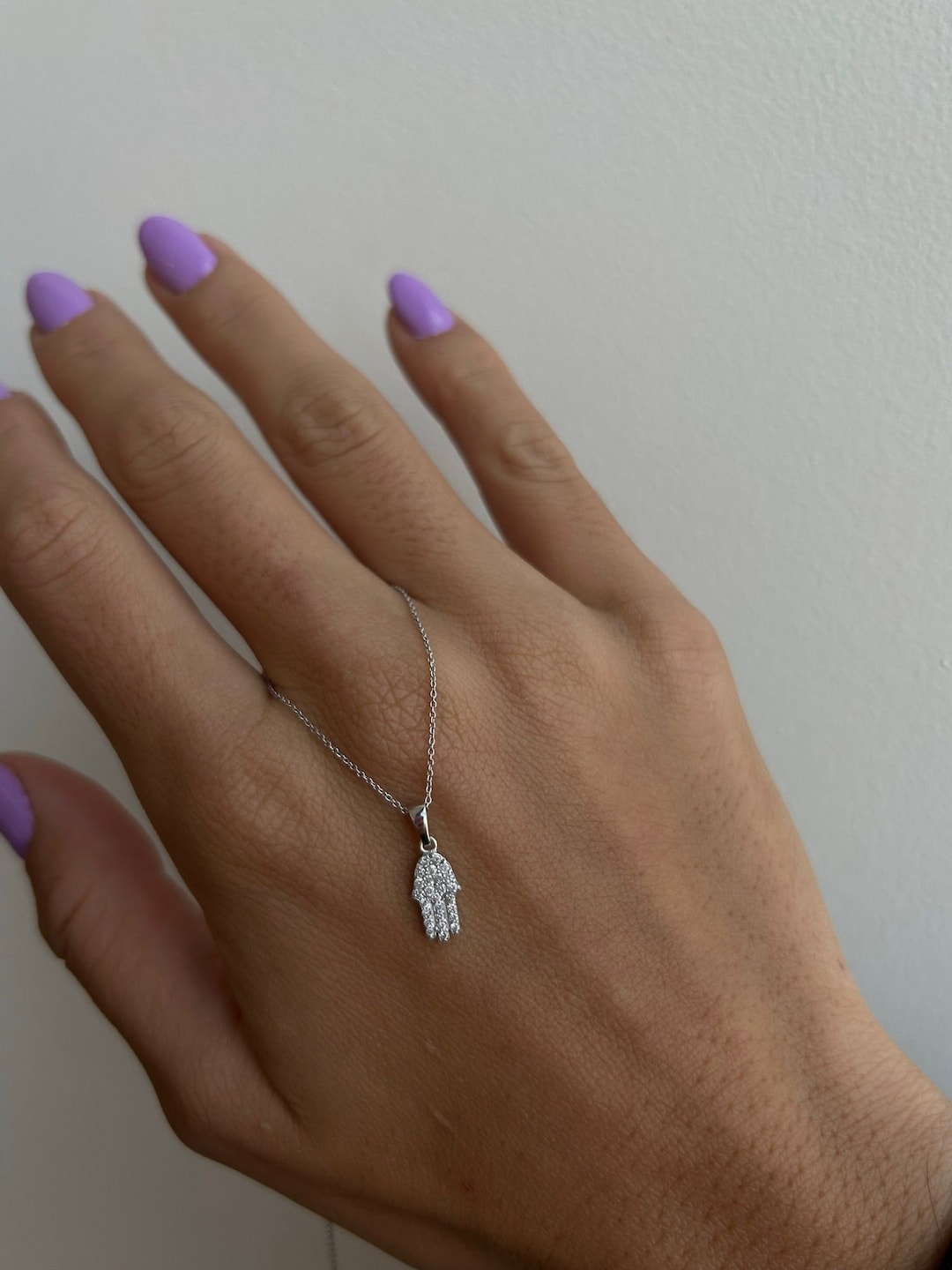 Diamond Hamsa Hand Necklace in 14 Gold, Hand of God Necklace With ...