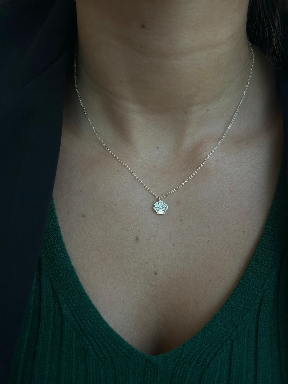 Sea Shell Diamond Necklace 14k Gold Hanging With a Loop. - Etsy