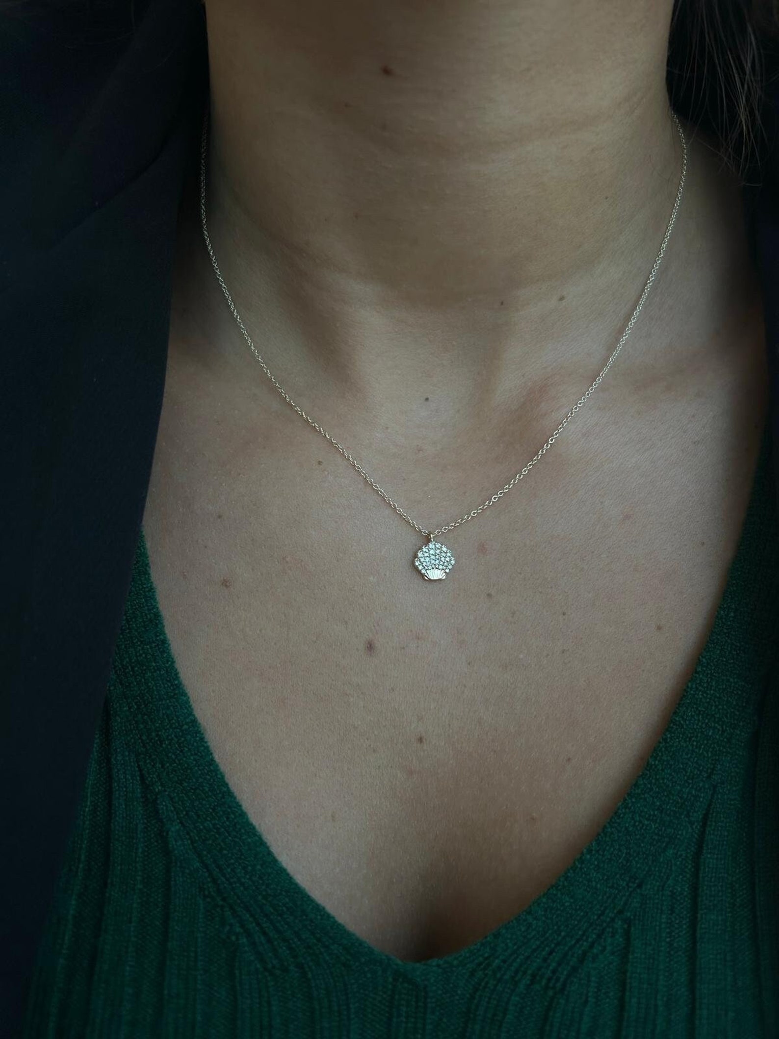Sea Shell Diamond Necklace 14k Gold Hanging With a Loop. - Etsy