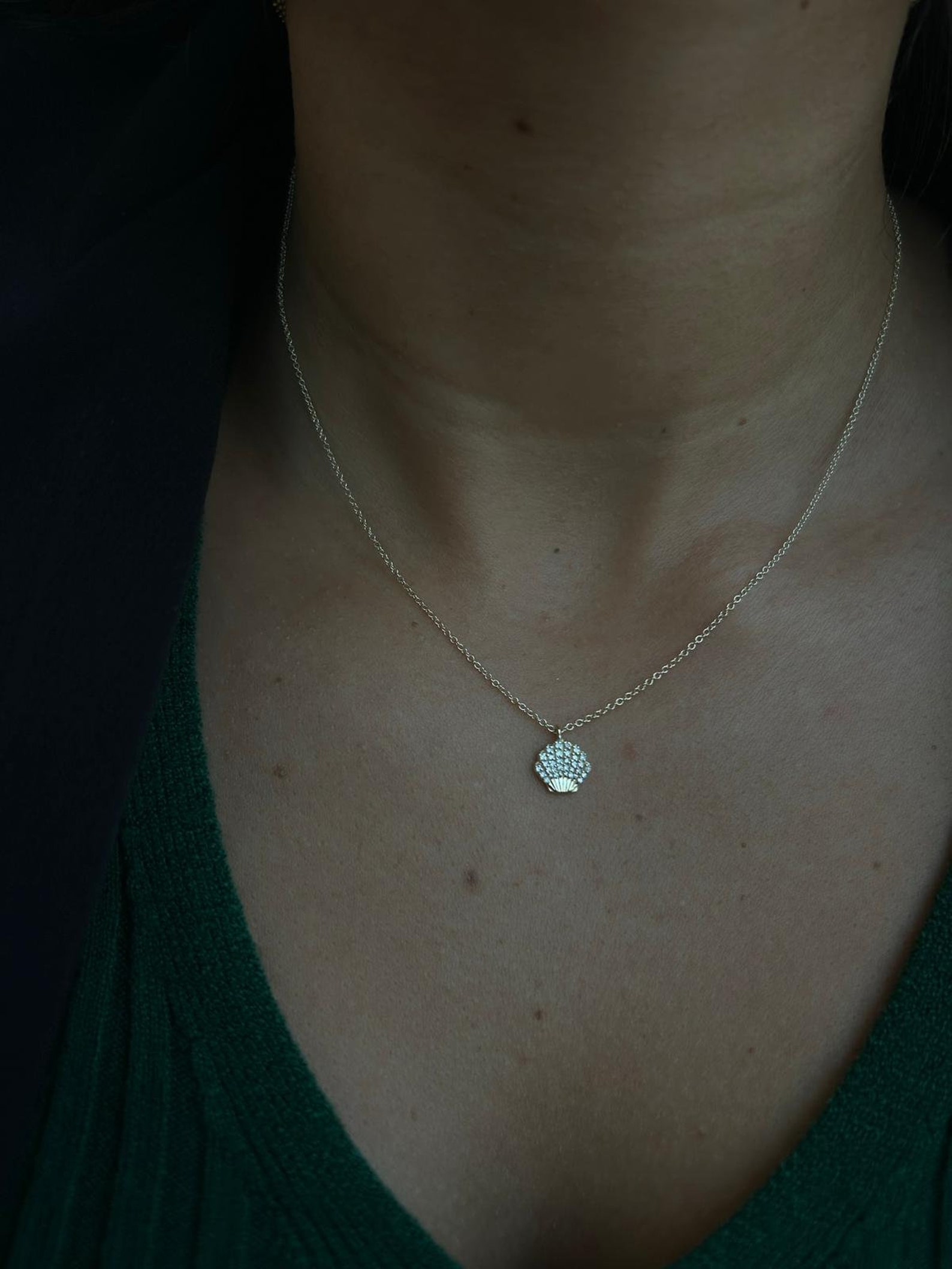 Sea Shell Diamond Necklace 14k Gold Hanging With a Loop. - Etsy