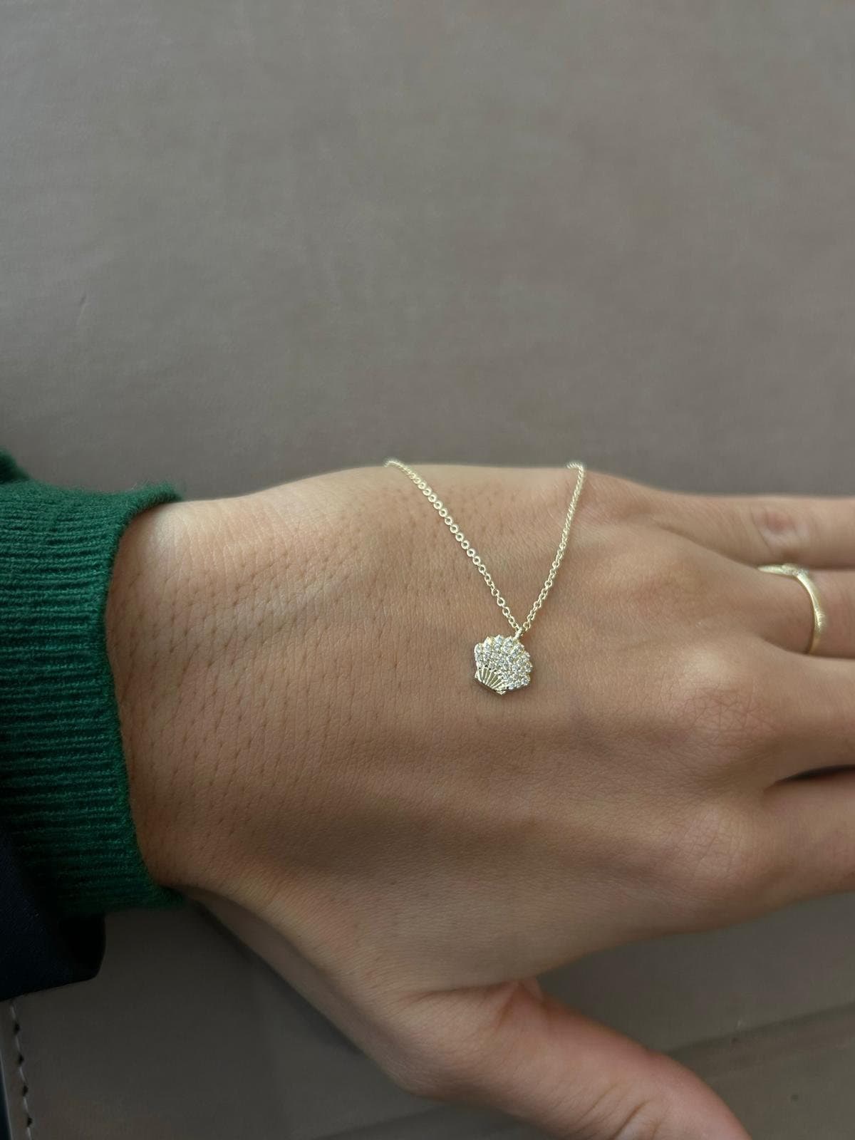 Sea Shell Diamond Necklace 14k Gold Hanging With a Loop. - Etsy