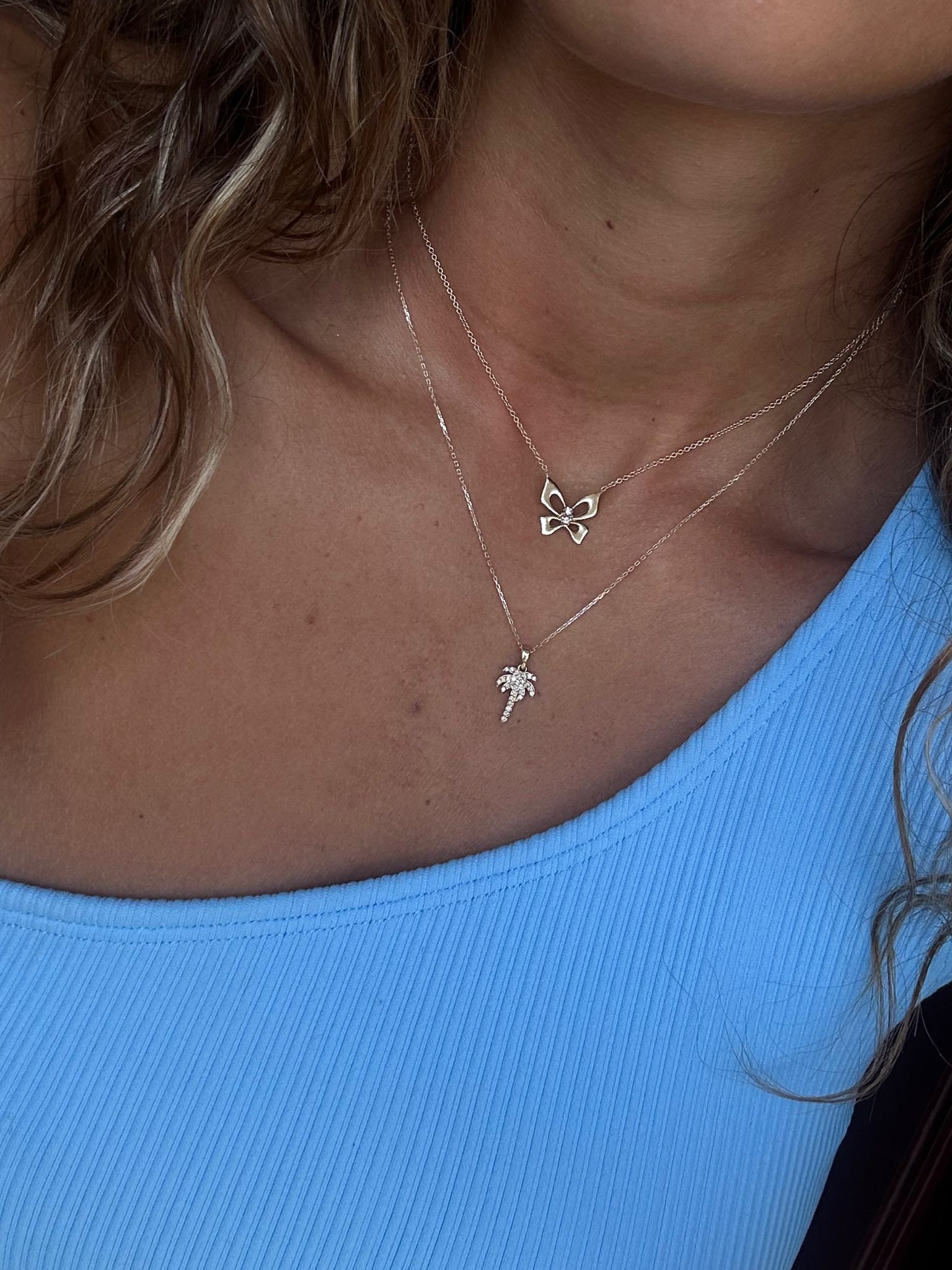 14K Gold Palm Tree Diamond Necklace. - Etsy