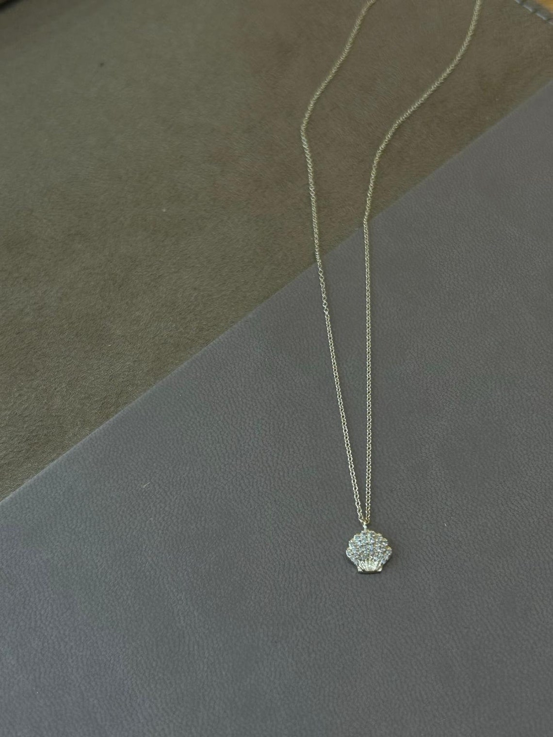 Sea Shell Diamond Necklace 14k Gold Hanging With a Loop. - Etsy