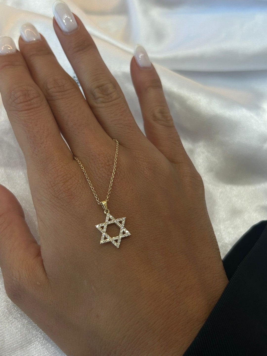 14k Gold Star of David Necklace, Diamond Necklace, Gold Necklace, Bat ...