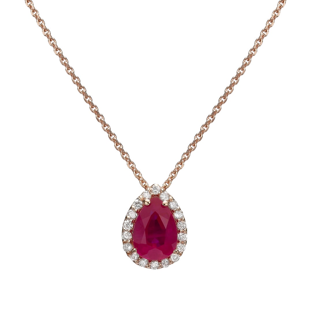 Ruby Pear Shape Gemstone Necklace , and Natural Diamonds Around the ...
