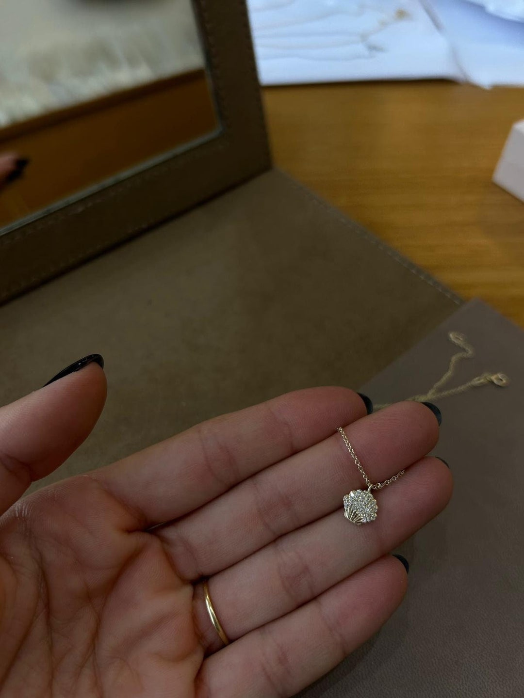 Sea Shell Diamond Necklace 14k Gold Hanging With a Loop. - Etsy