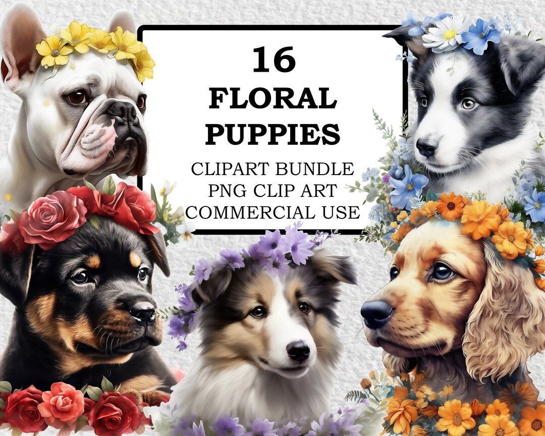 Watercolor Puppy Clipart Floral Puppies PNG Clip Art Puppies - Etsy