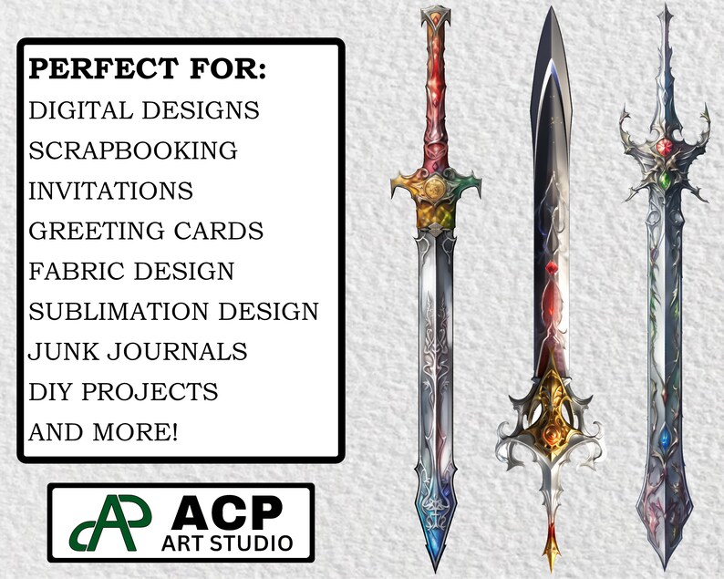Magical Swords Clipart Sword PNG Watercolor Fantasy Clipart - Etsy