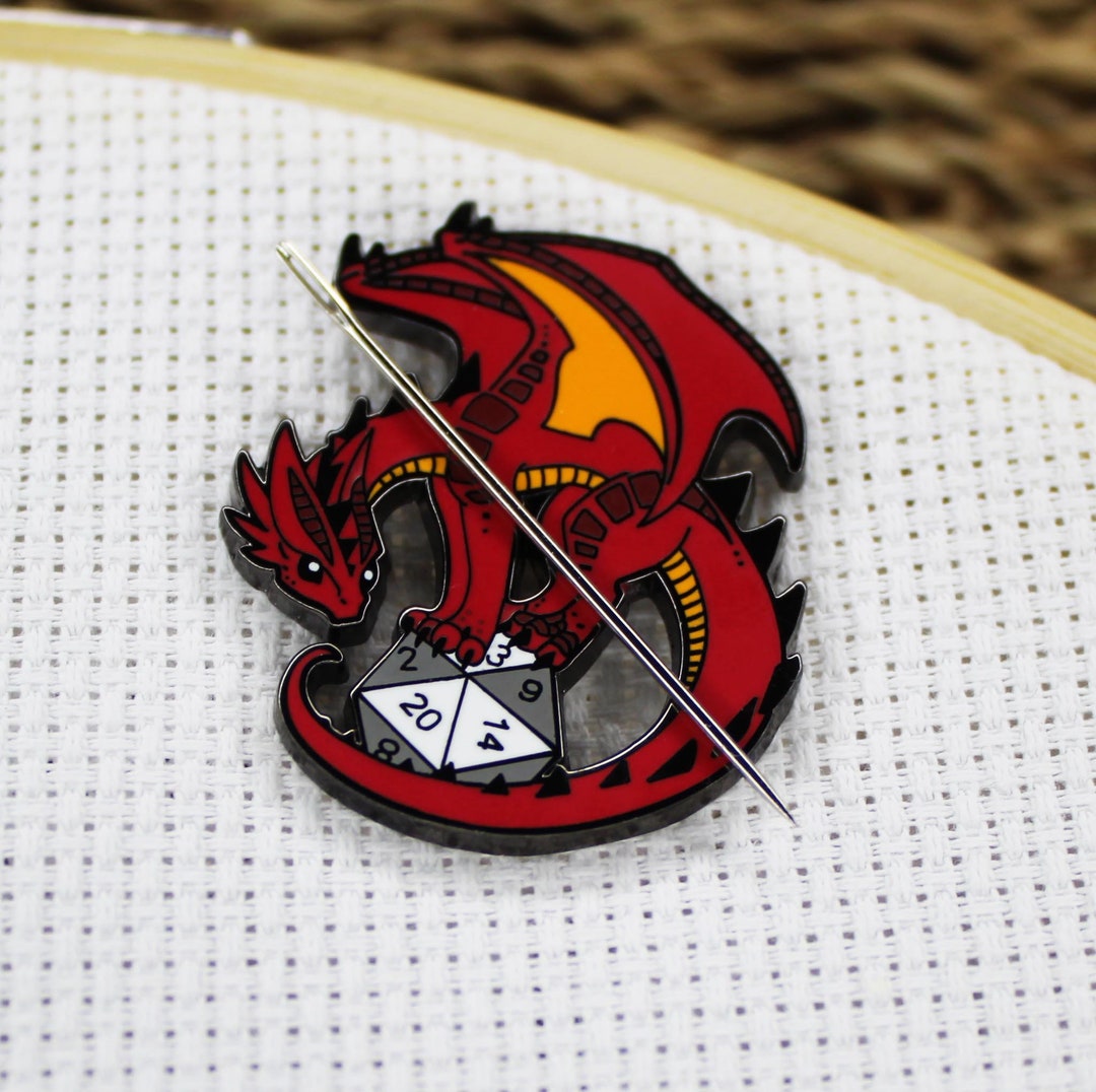 Dnd Dragon With D20 Dice Cross Stitch Needle Minder Nerdy Fun - Etsy