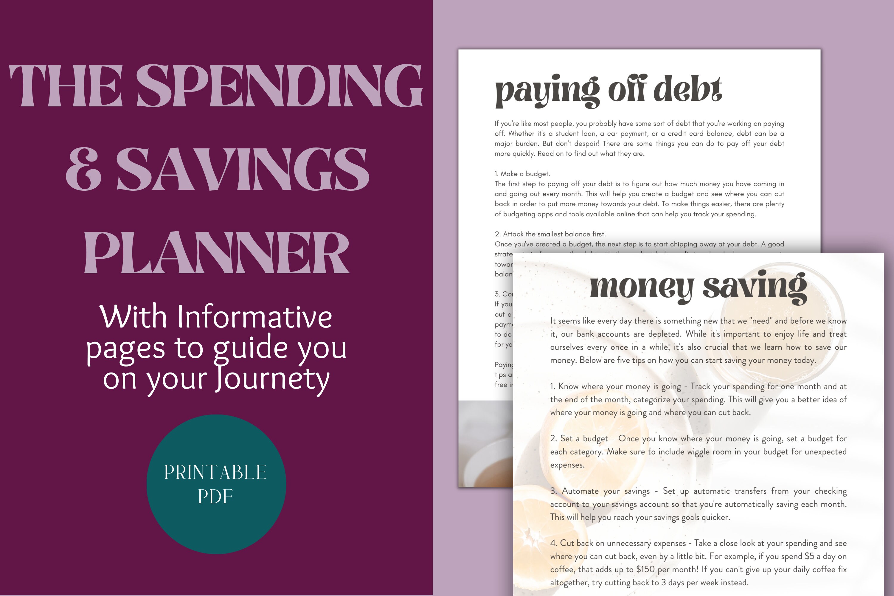 Spending & Savings Planner, Printable Budgeting Planner, Money ...