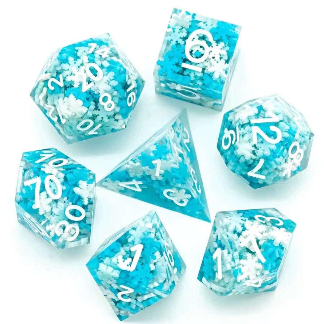Polyhedral Blue Snowflower Sharp Edge Resin Dice Set Handmade - Etsy