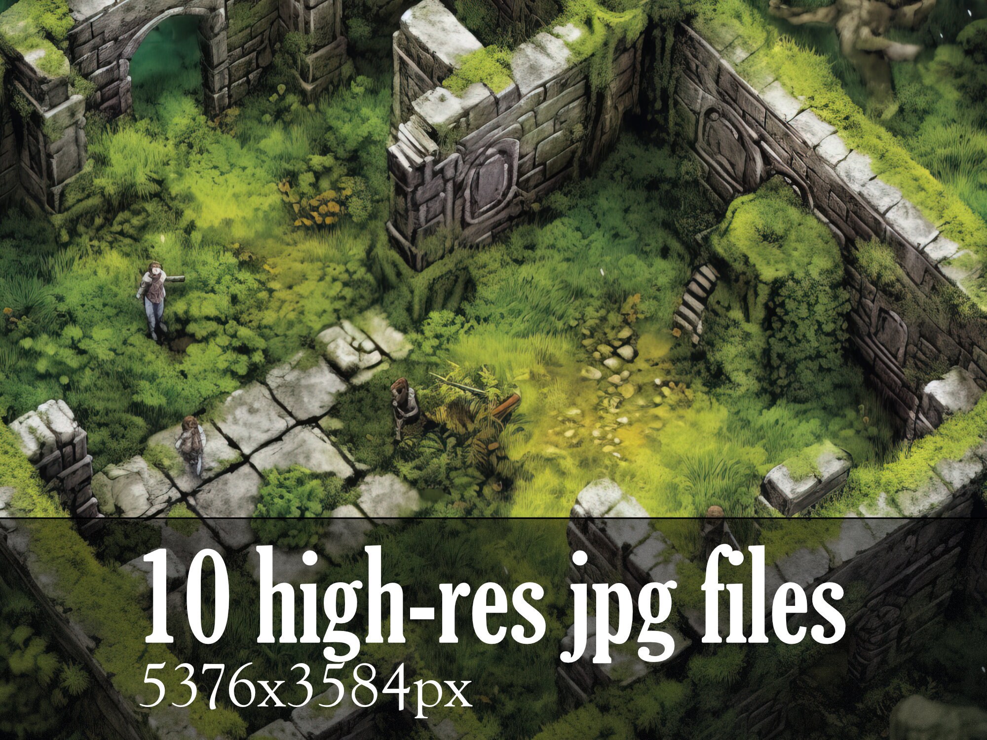 10 High-resolution RPG Battle Maps, Mossy Dungeon Encounter Maps 02 ...