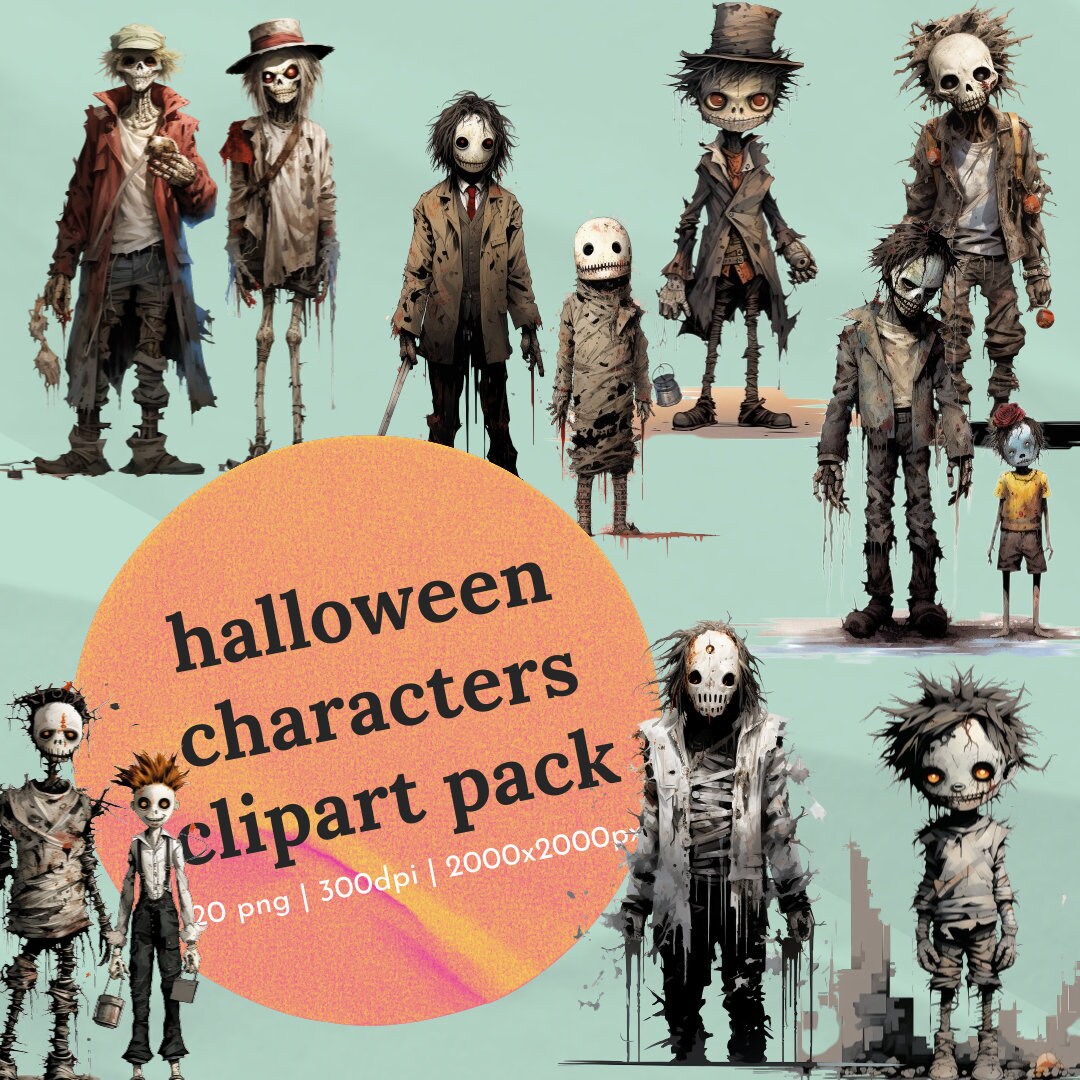 Halloween Character Clipart Pack A Pack of Creepy Halloween - Etsy