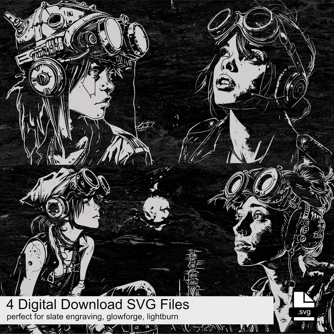 Steampunk Girl Slate Engraving SVG 4 Designs for Lightburn, Glowforge ...