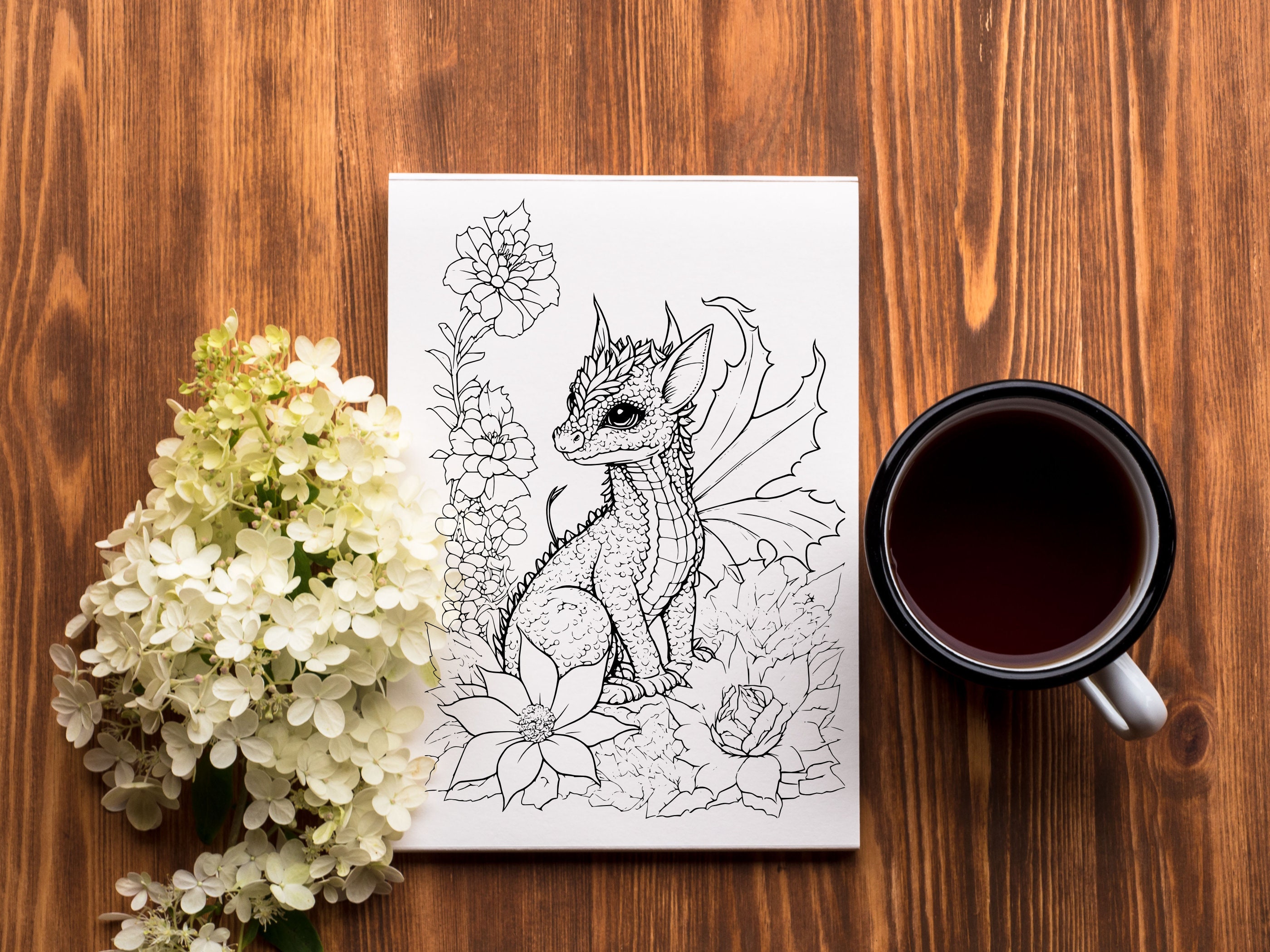 Whimsical Baby Flower Dragons Coloring Book for Kids and Adults Dragon ...