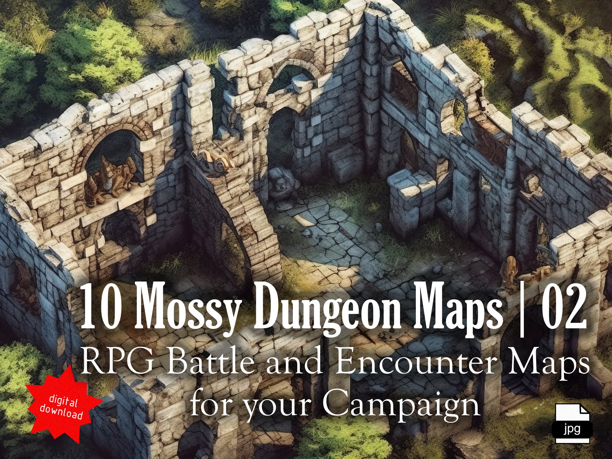 10 High-resolution RPG Battle Maps, Mossy Dungeon Encounter Maps 02 ...