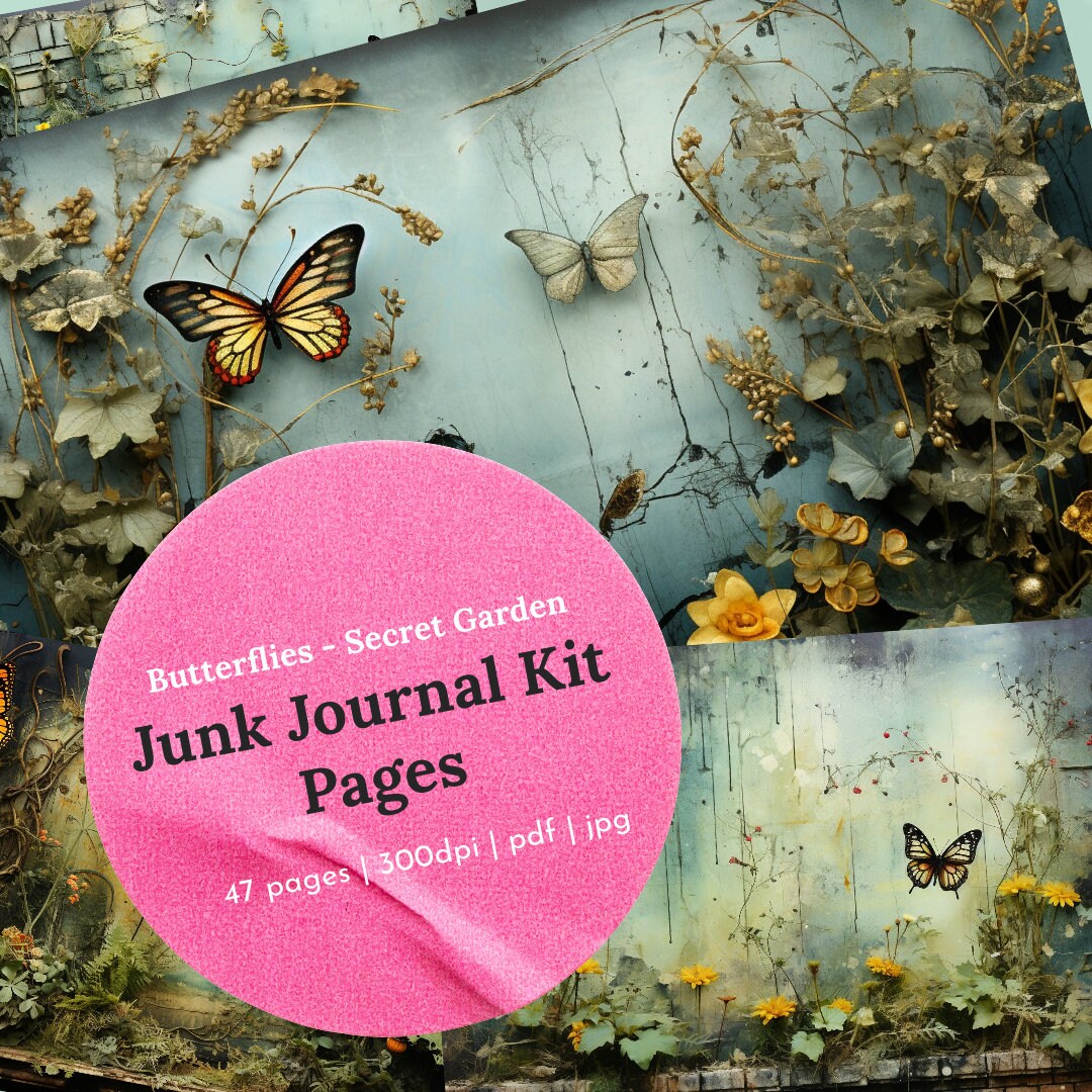 Butterflies Secret Garden Junk Journal Kit: Vintage Shabby Paper for ...