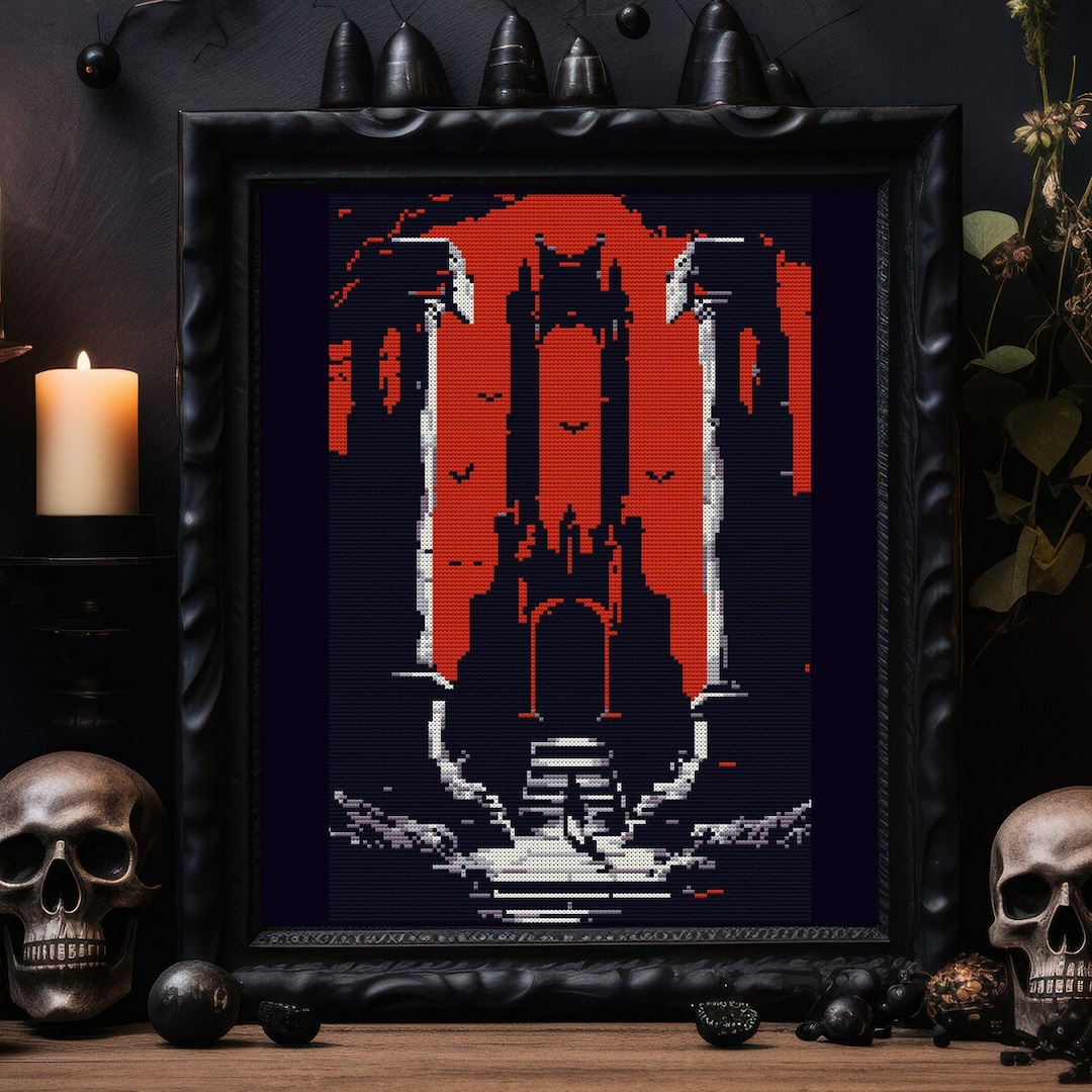 Pixel Art Dracula Castle Ruins Gothic Cross Stitch Pattern, Fantasy X ...