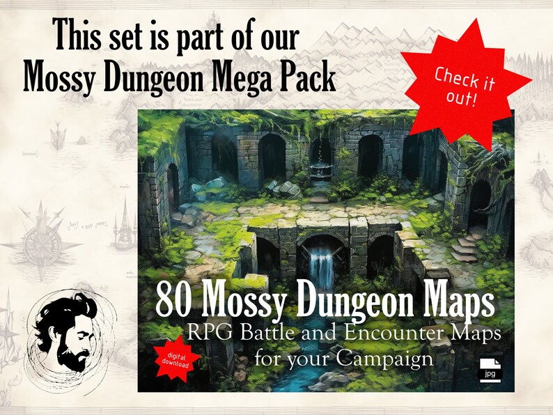 10 High-resolution RPG Battle Maps, Mossy Dungeon Encounter Maps 02 ...