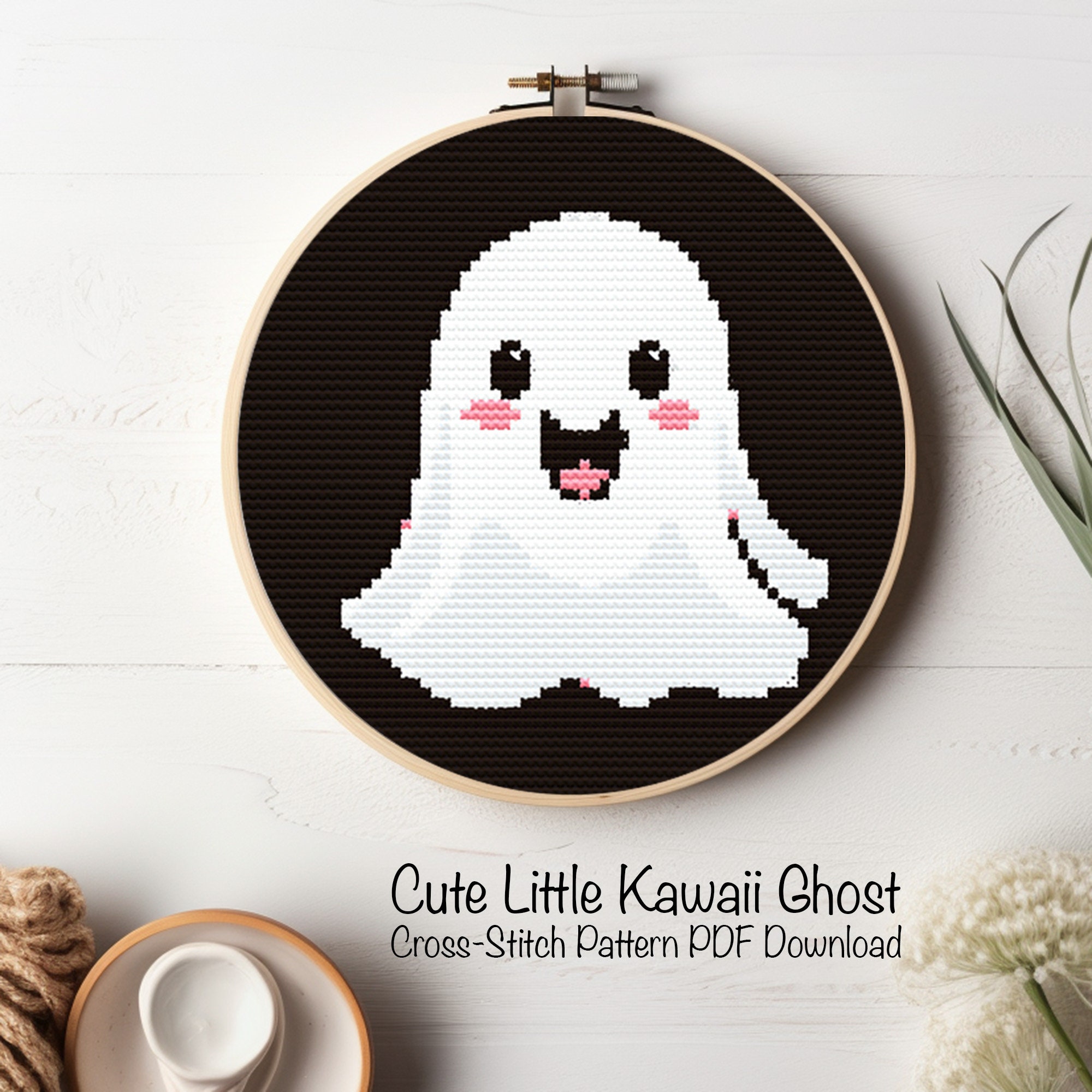 Kawaii Ghost Cross Stitch. Ghost X-stitch Pattern. Halloween Cross ...