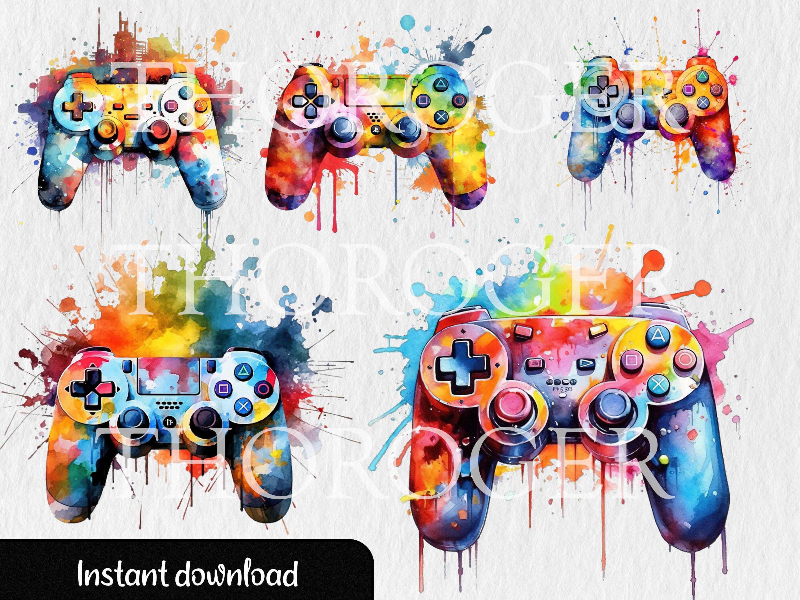 Watercolor Game Controller Clipart, 20 PNG Gaming Illustrations ...