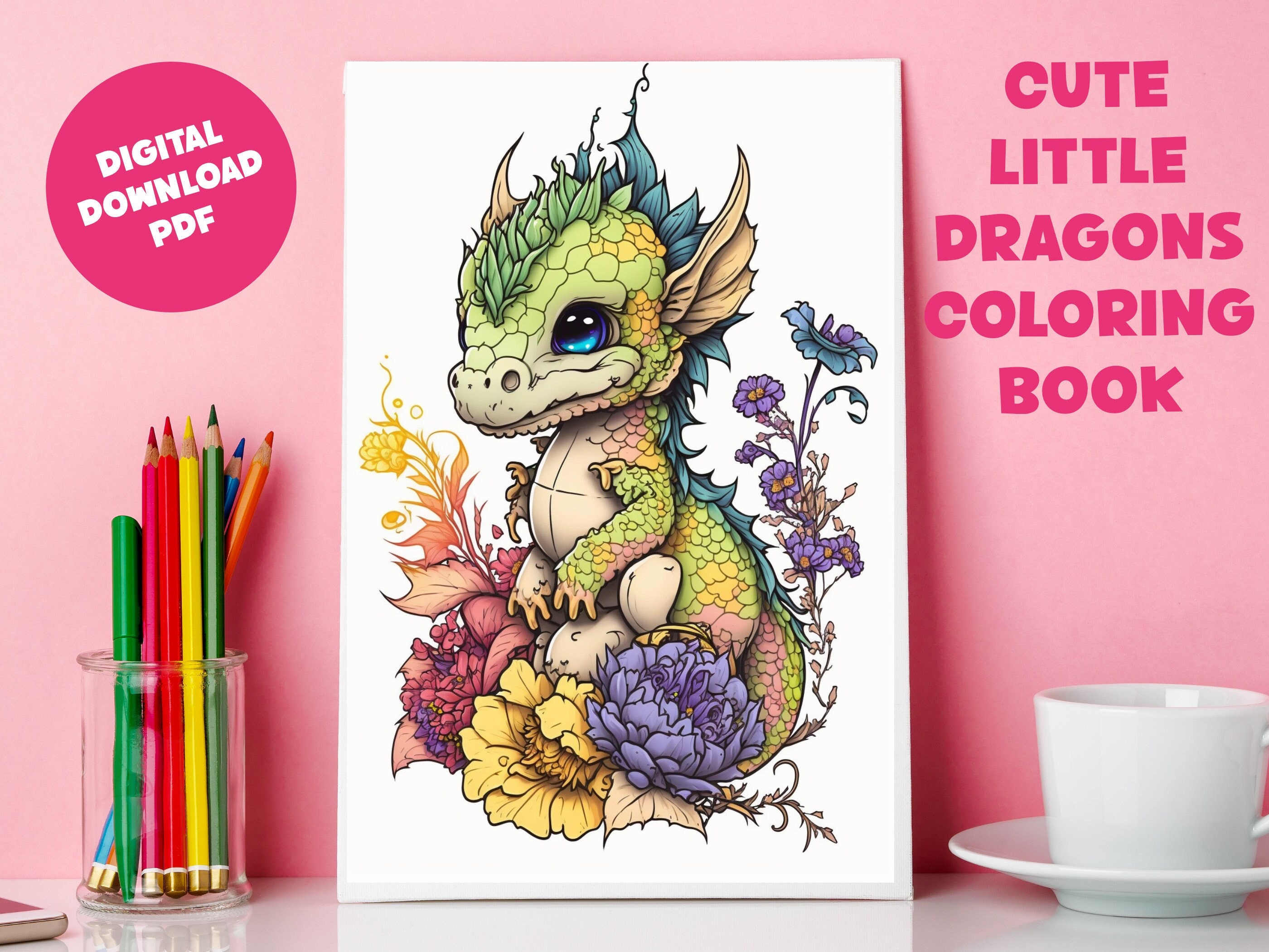 Whimsical Baby Flower Dragons Coloring Book for Kids and Adults Dragon ...