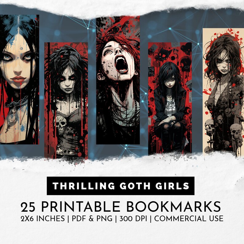 25 Goth Girl Bookmark Designs, Printable Bookmarks as Digital Download ...