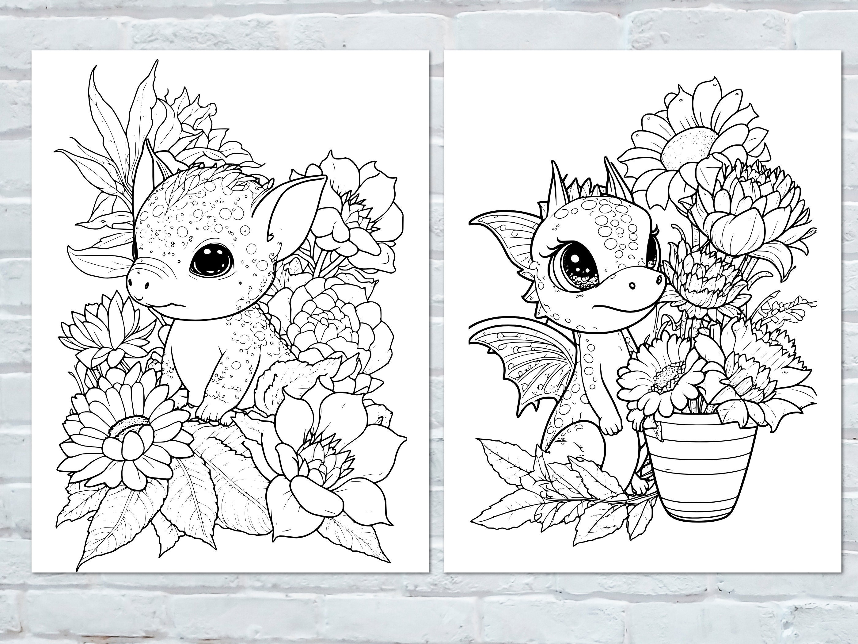 Whimsical Baby Flower Dragons Coloring Book for Kids and Adults Dragon ...