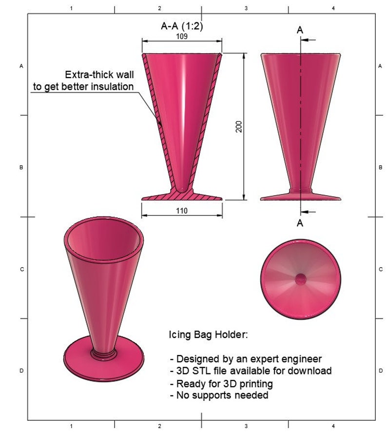 3D Print Icing Bag Holder STL File: DIY Cookie Baking Tool (digital ...