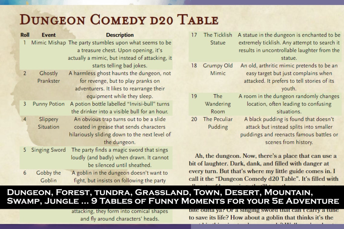 Comedic RPG Adventure Tables: 5e Random Scenarios (PDF Download) - Etsy