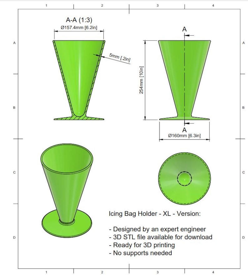 Icing Bag Holder XL Version STL File | DIY Baking Tool & Cookie Tool ...