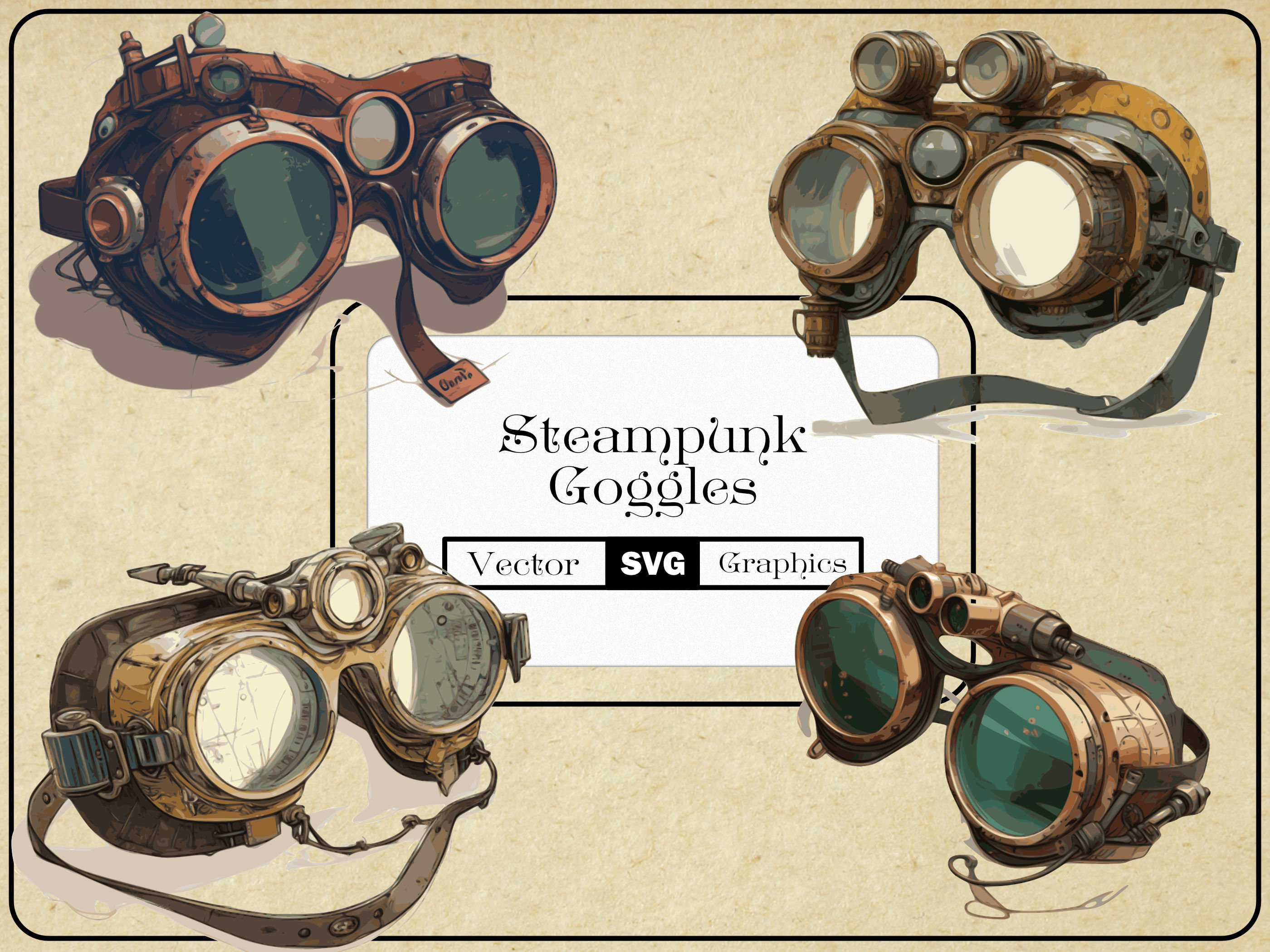 Steampunk Goggles SVG Bundle - Victorian Fantasy Clipart, Watercolor ...