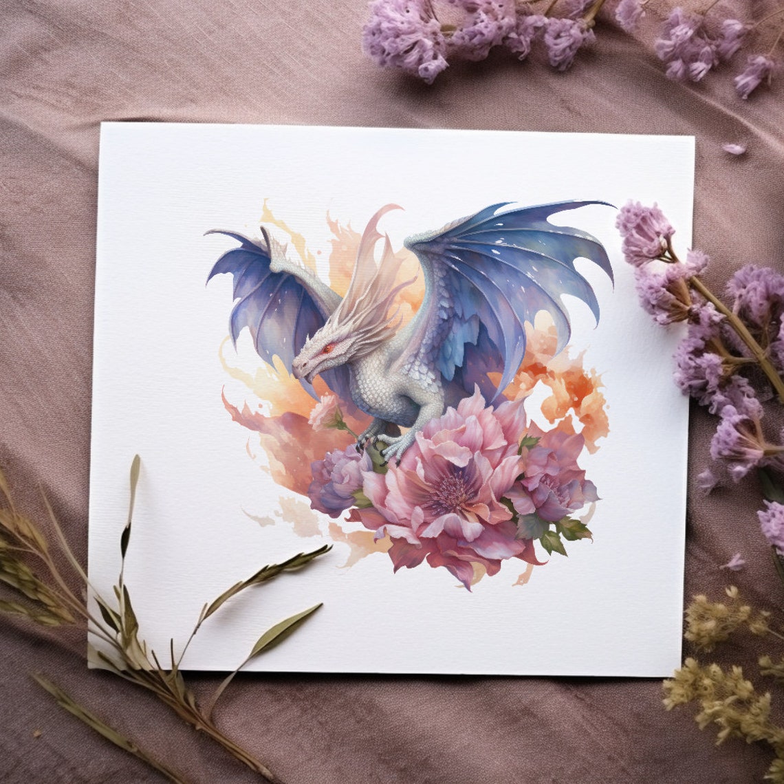 Watercolor Flower Dragons Clipart Pack, 17 Transparent Fantasy PNG ...