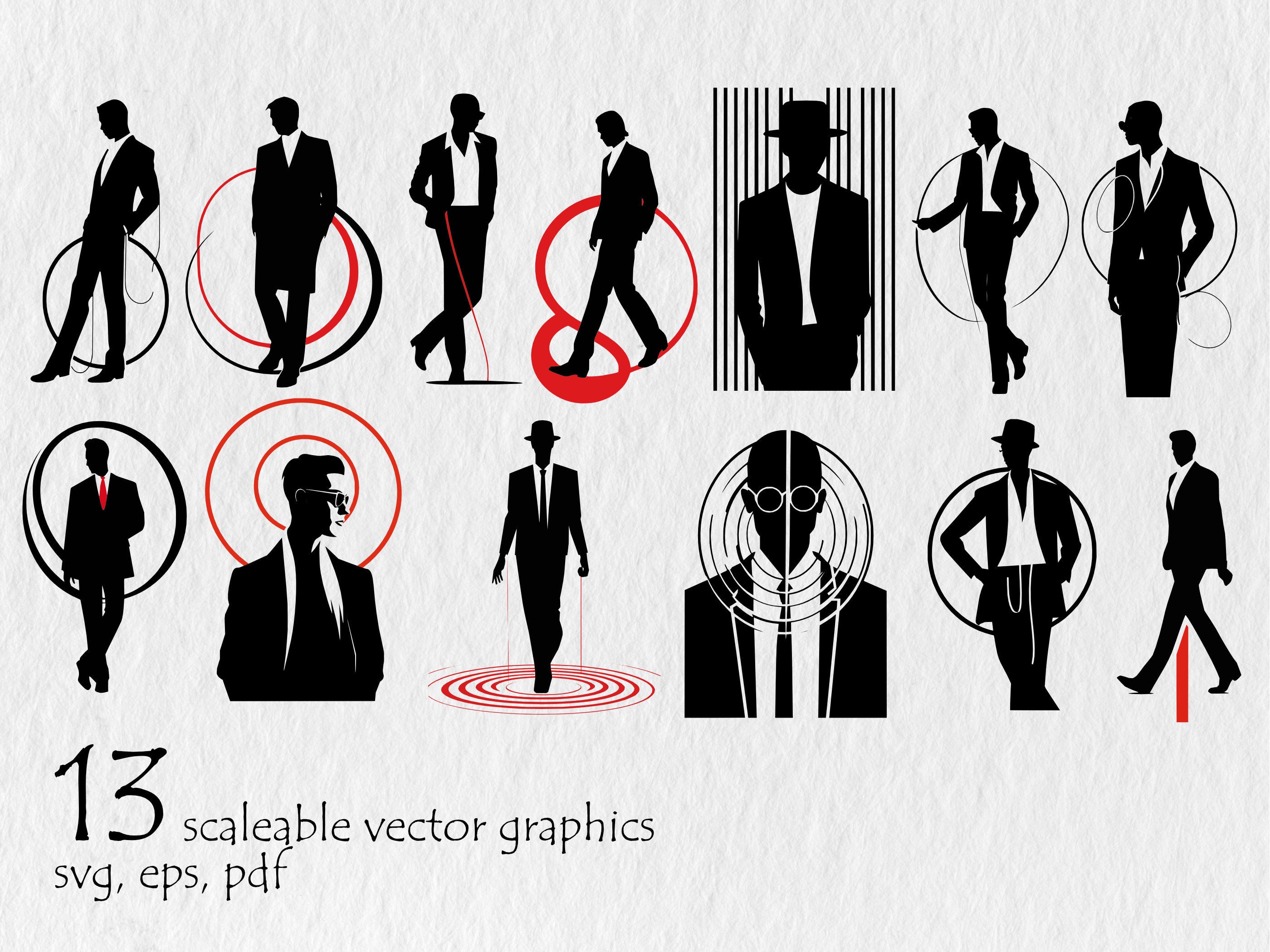 Elegant Minimalist Man Silhouette SVG Vector Graphics Bundle of 13 Men ...