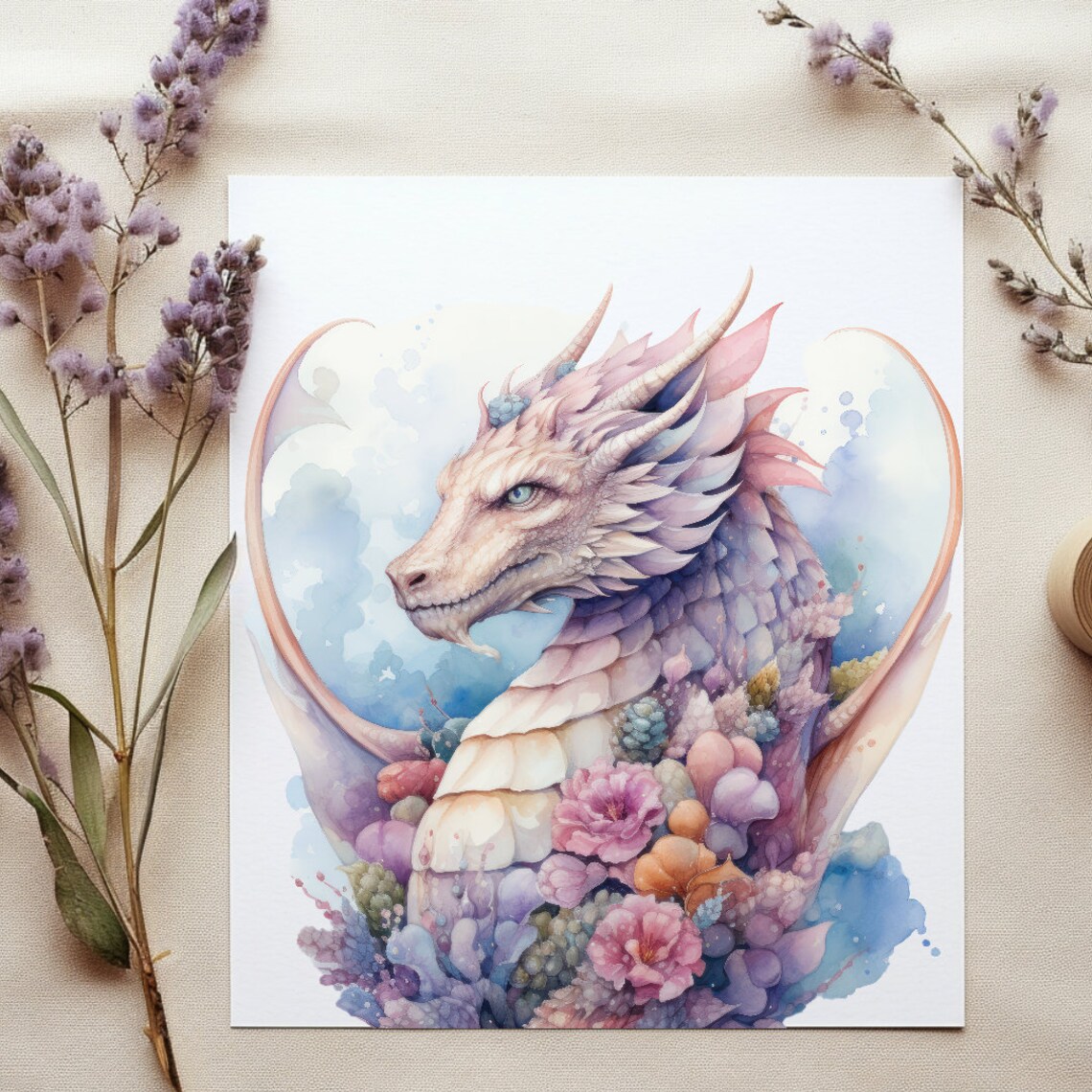 Watercolor Flower Dragons Clipart Pack, 17 Transparent Fantasy PNG ...