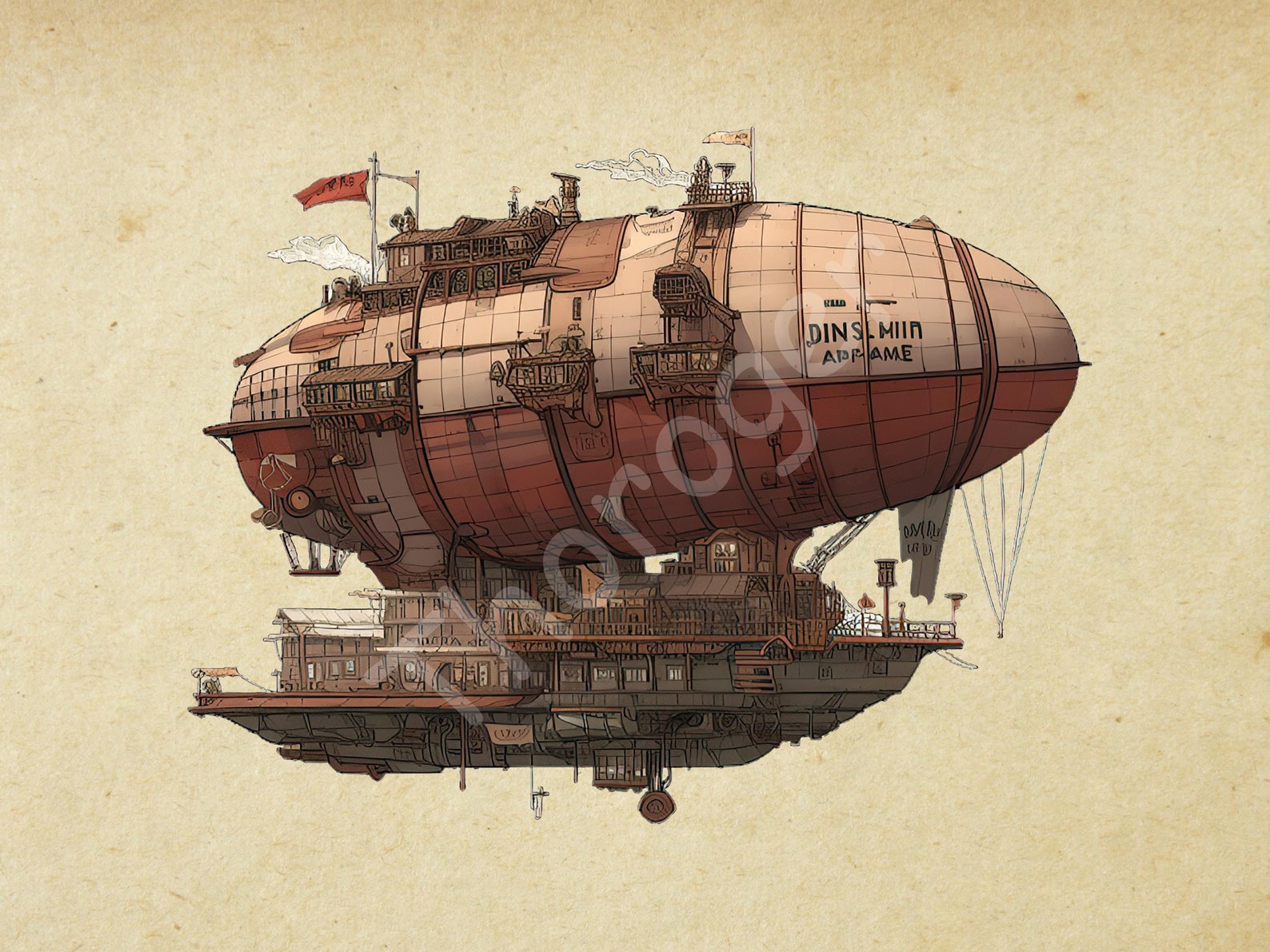 Steampunk Airship Clipart Pack Fantasy Style Airship Illustrations for Digital Scrapbooking ...
