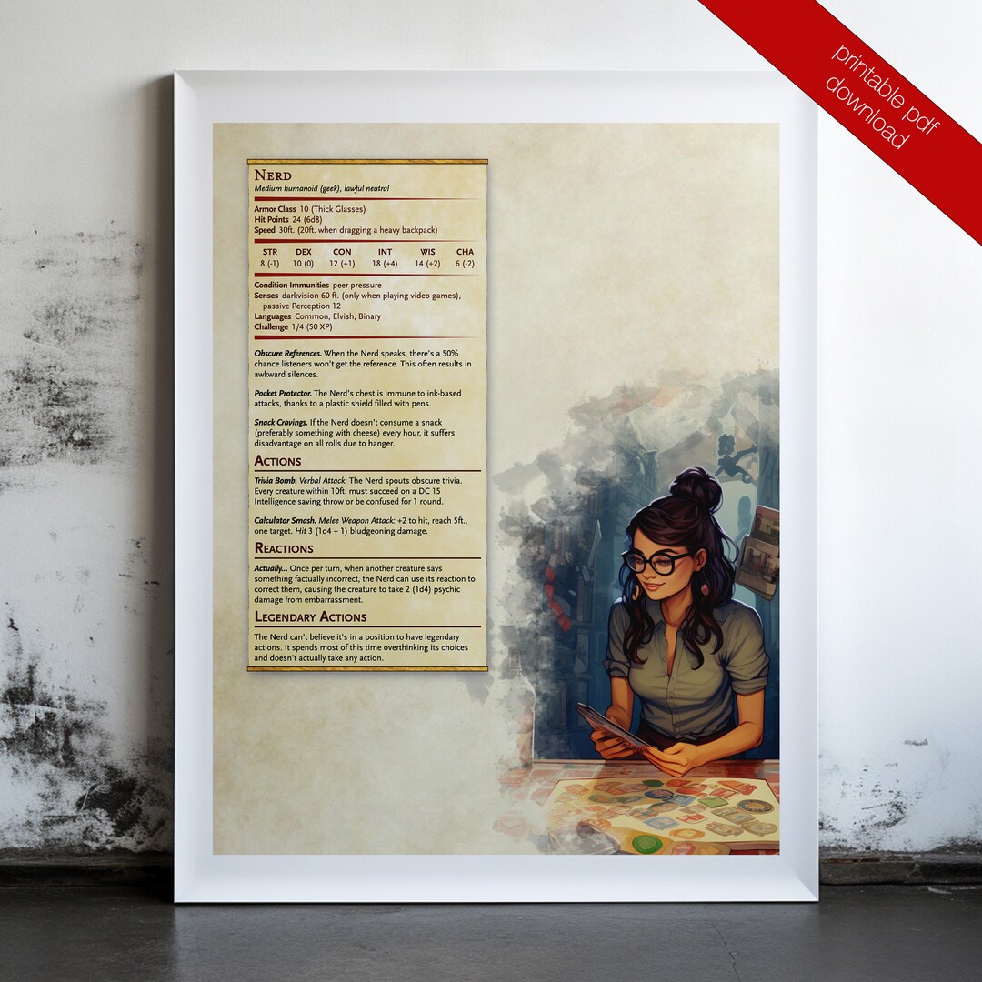 Dnd Poster Female Nerd Stat Block Game Master Ideas DM Gift - Etsy