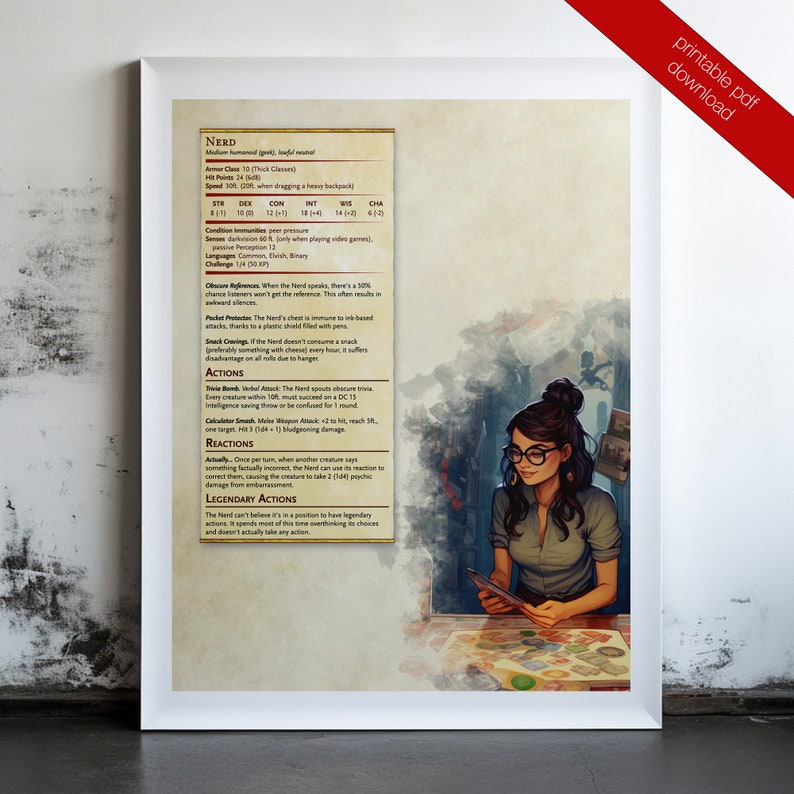 Dnd Poster Female Nerd Stat Block Game Master Ideas DM Gift - Etsy