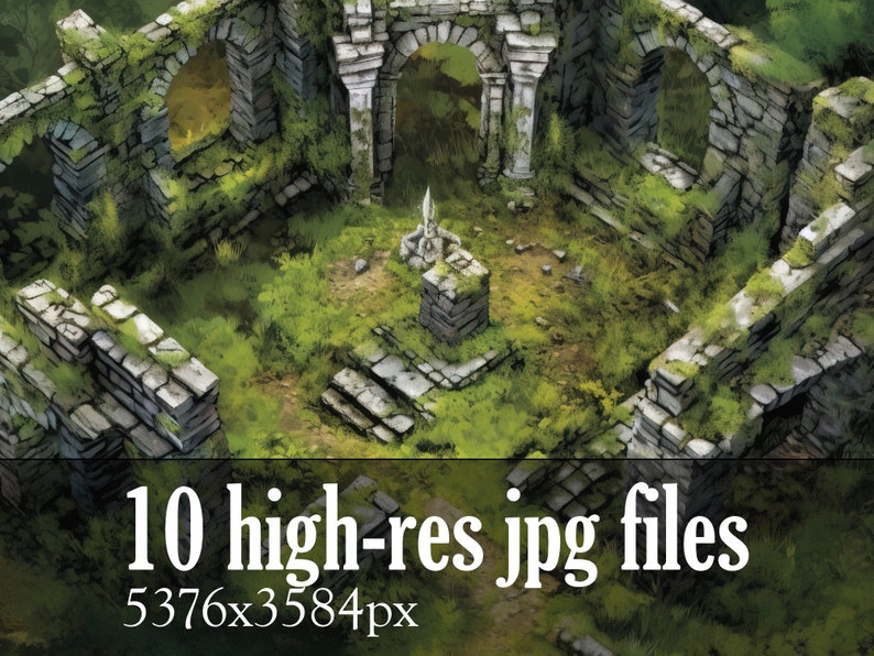 10 High-resolution RPG Battle Maps, Mossy Dungeon Encounter Maps 01 ...