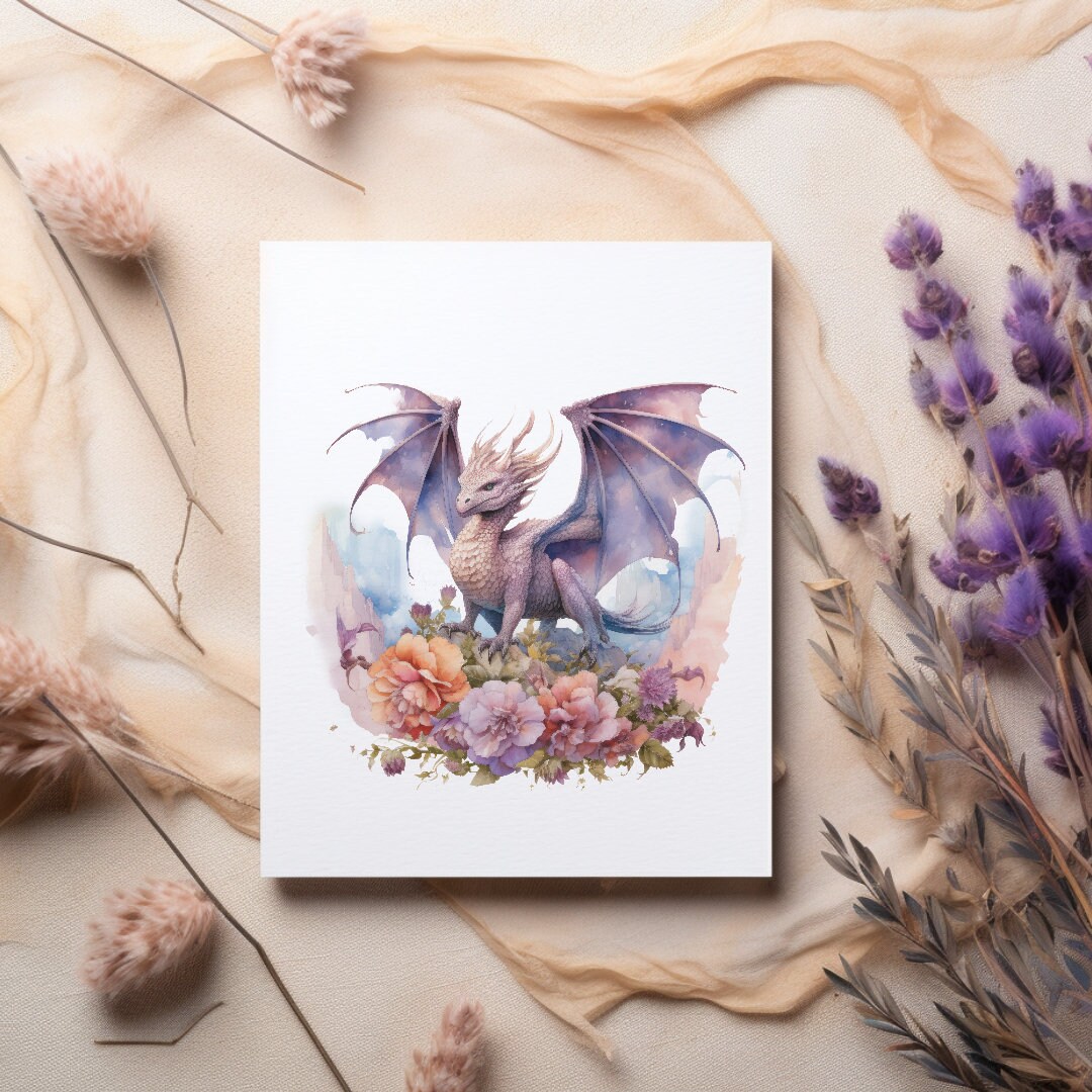 Watercolor Flower Dragons Clipart Pack, 17 Transparent Fantasy PNG ...