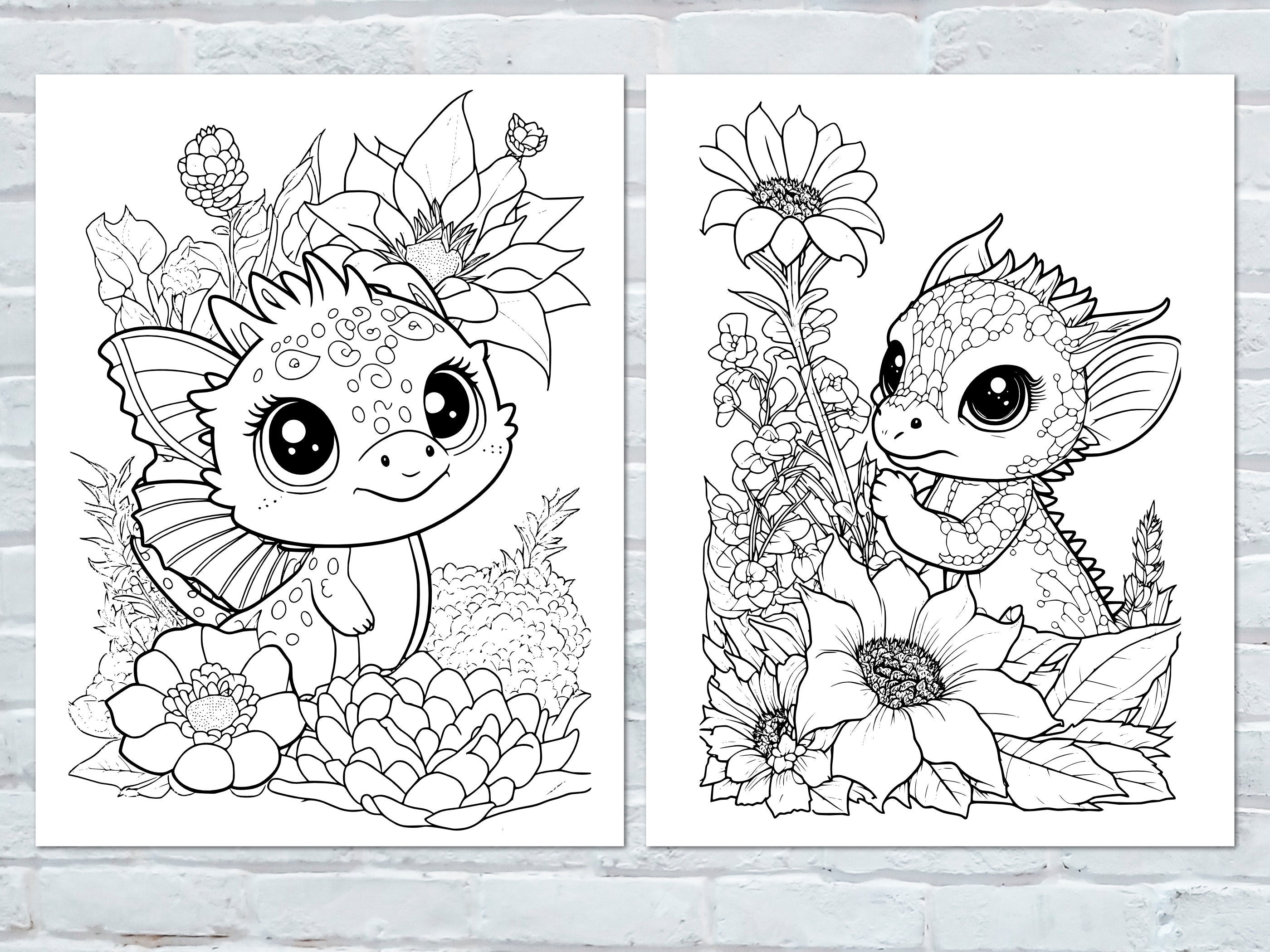Whimsical Baby Flower Dragons Coloring Book for Kids and Adults Dragon ...