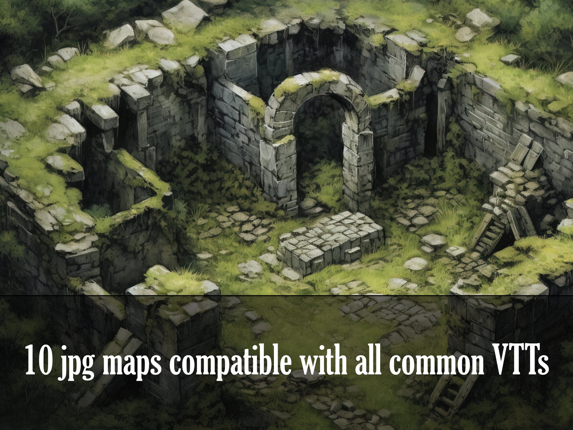10 High-resolution RPG Battle Maps, Mossy Dungeon Encounter Maps 02 ...