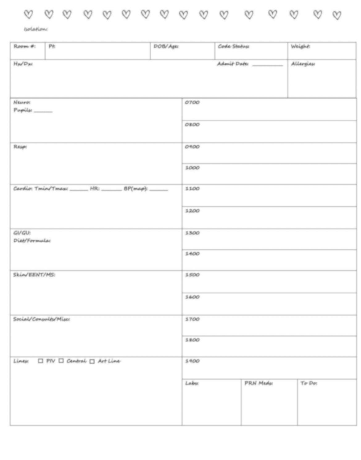 Simple, Cute ICU Report Sheet- Dayshift; Downloadable - Etsy