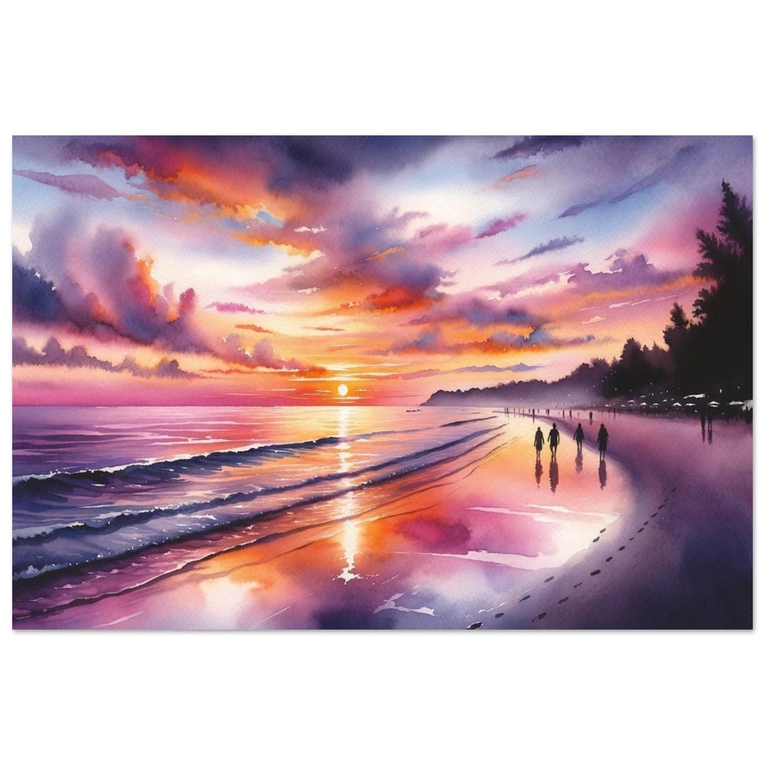 Metal Wall Art Print Sunset Heaven a Stroll Along the Shoreline High ...