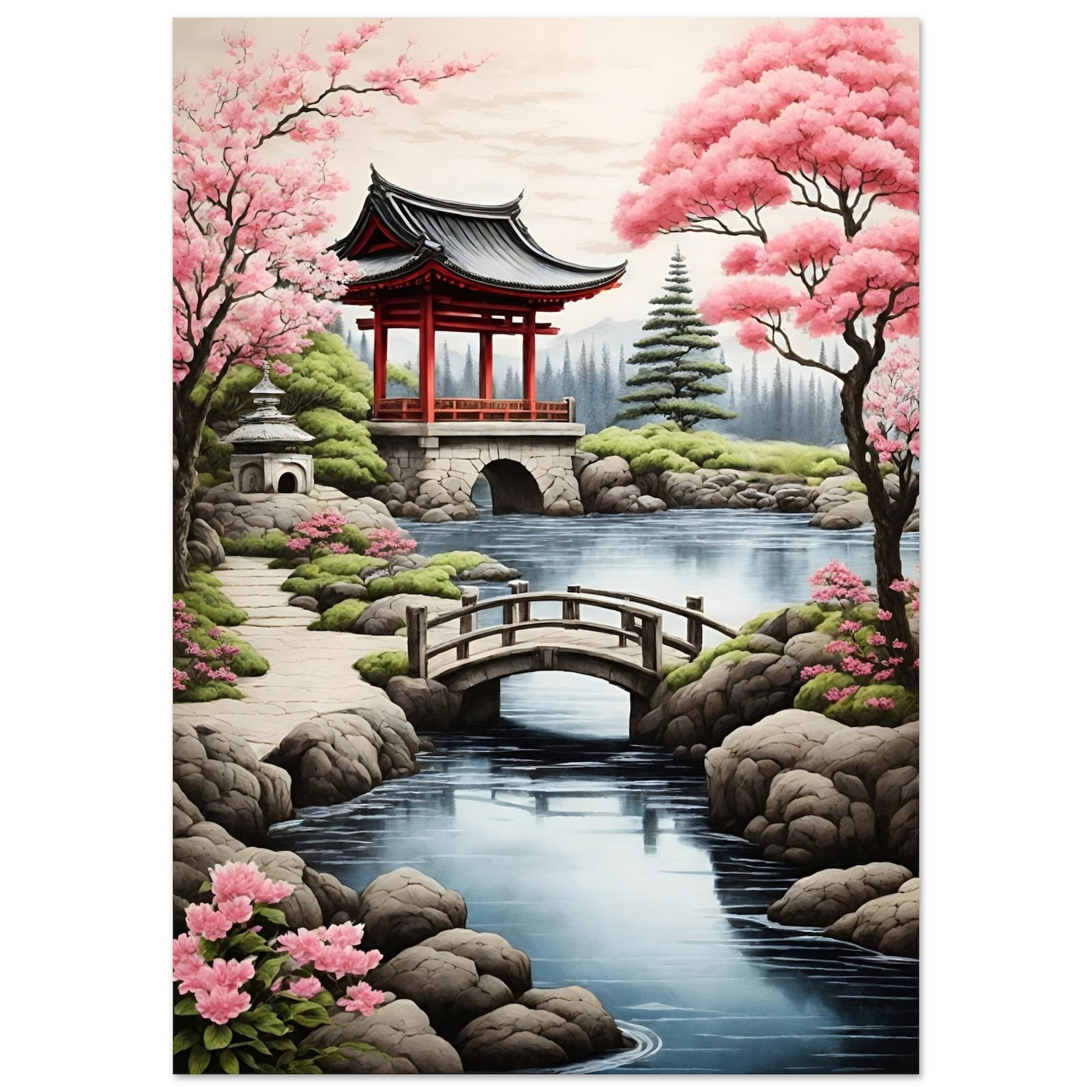 Poster Wall Art Japanese Wall Art the Garden of Heiwa Premium 200 Gsm ...