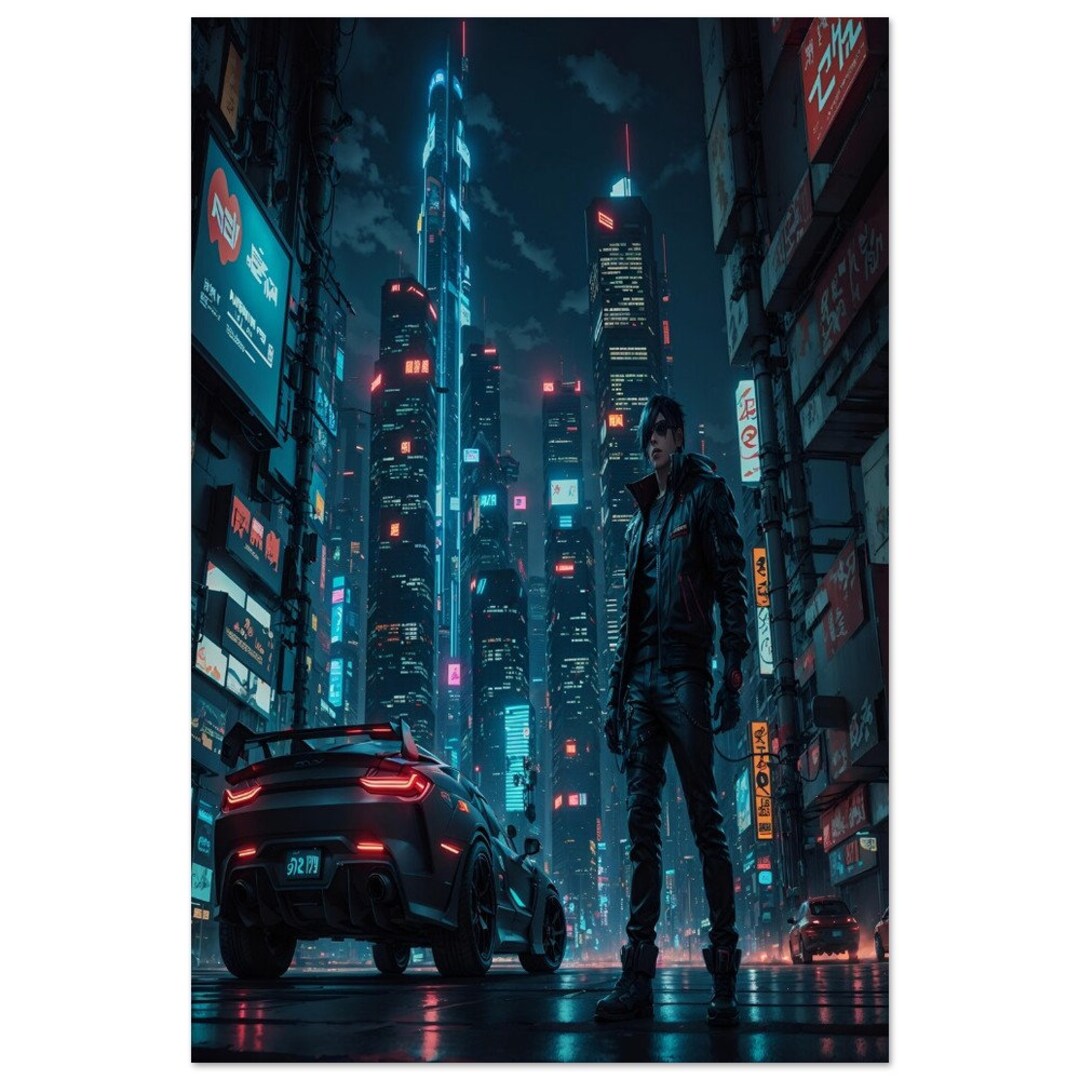 Metal Wall Art Print the Cyberpunk Dreamscape With Night Rides and Neon ...